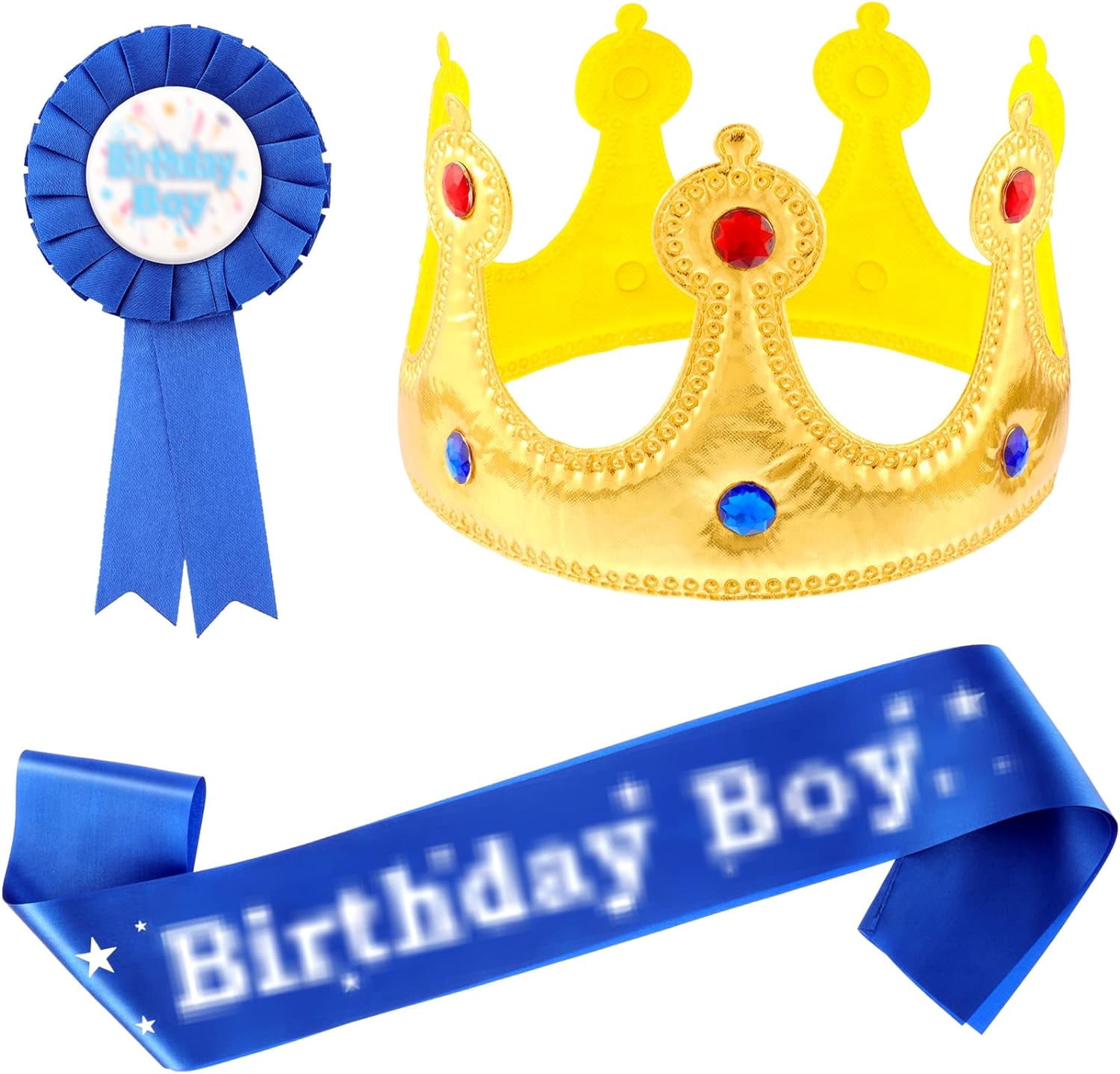 XD3-Birthday Crown, Sash and Button Pin Accessory Set for Boys Kids ...