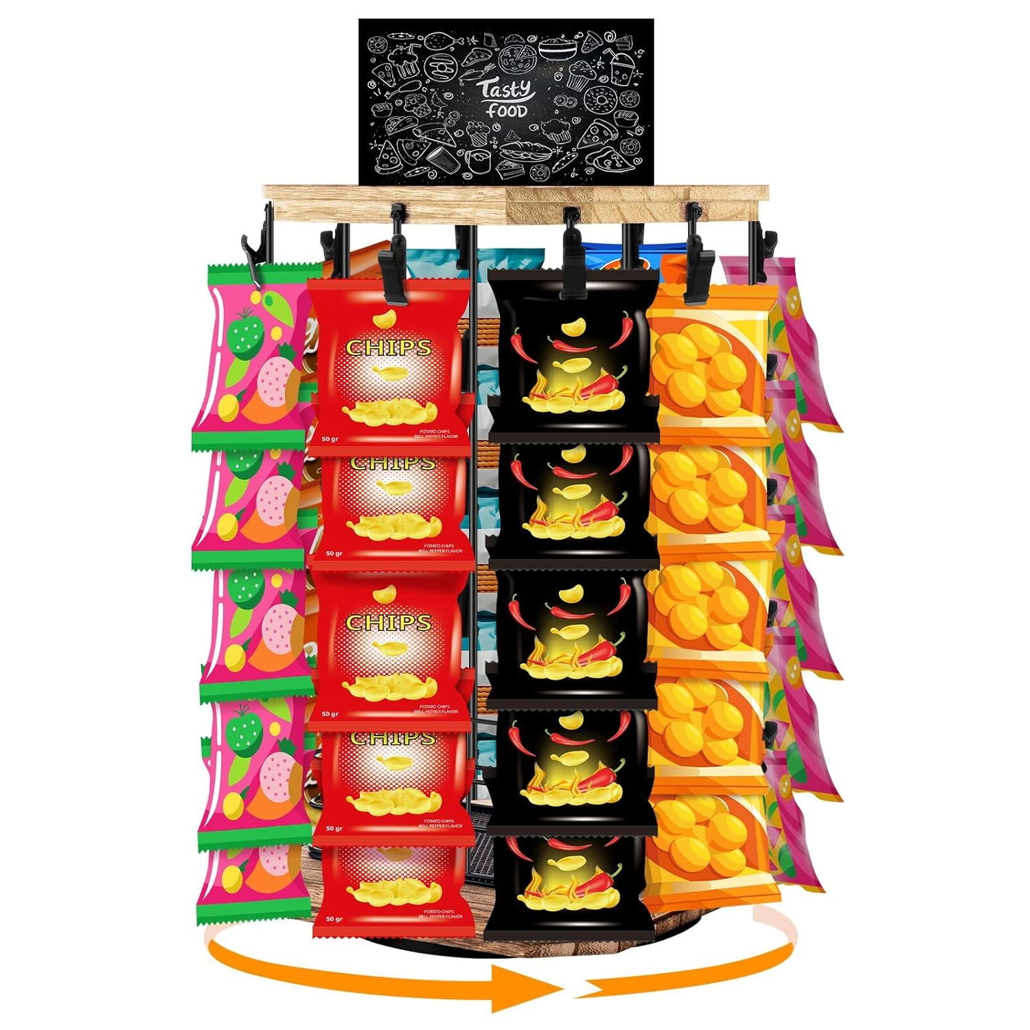 XD3-Chip Rack Display Stand with Basket, Chip Rack Chip Stand 8 Row 40 ...