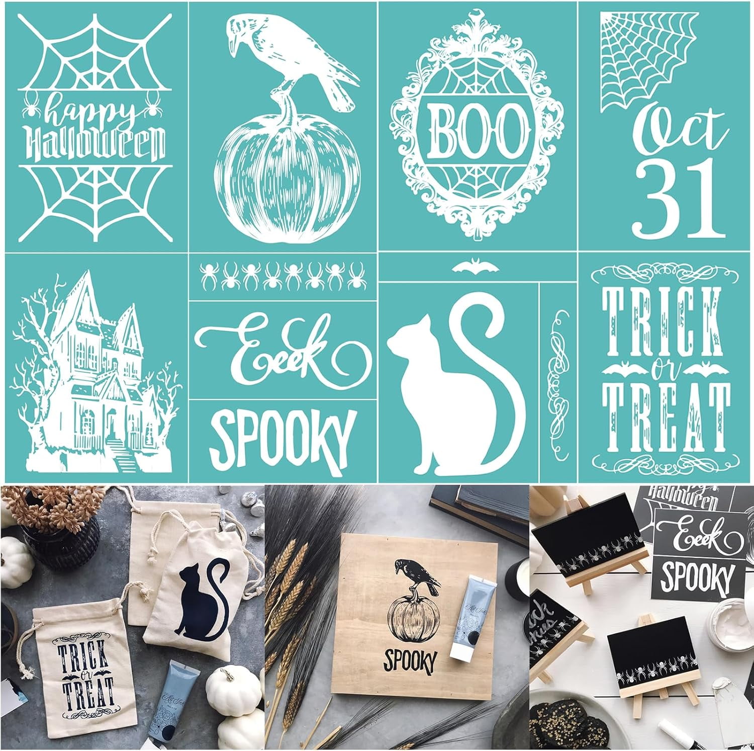 XD3-Halloween Silkscreen Stencil Reusable Self-Adhesive Mesh Stencils ...