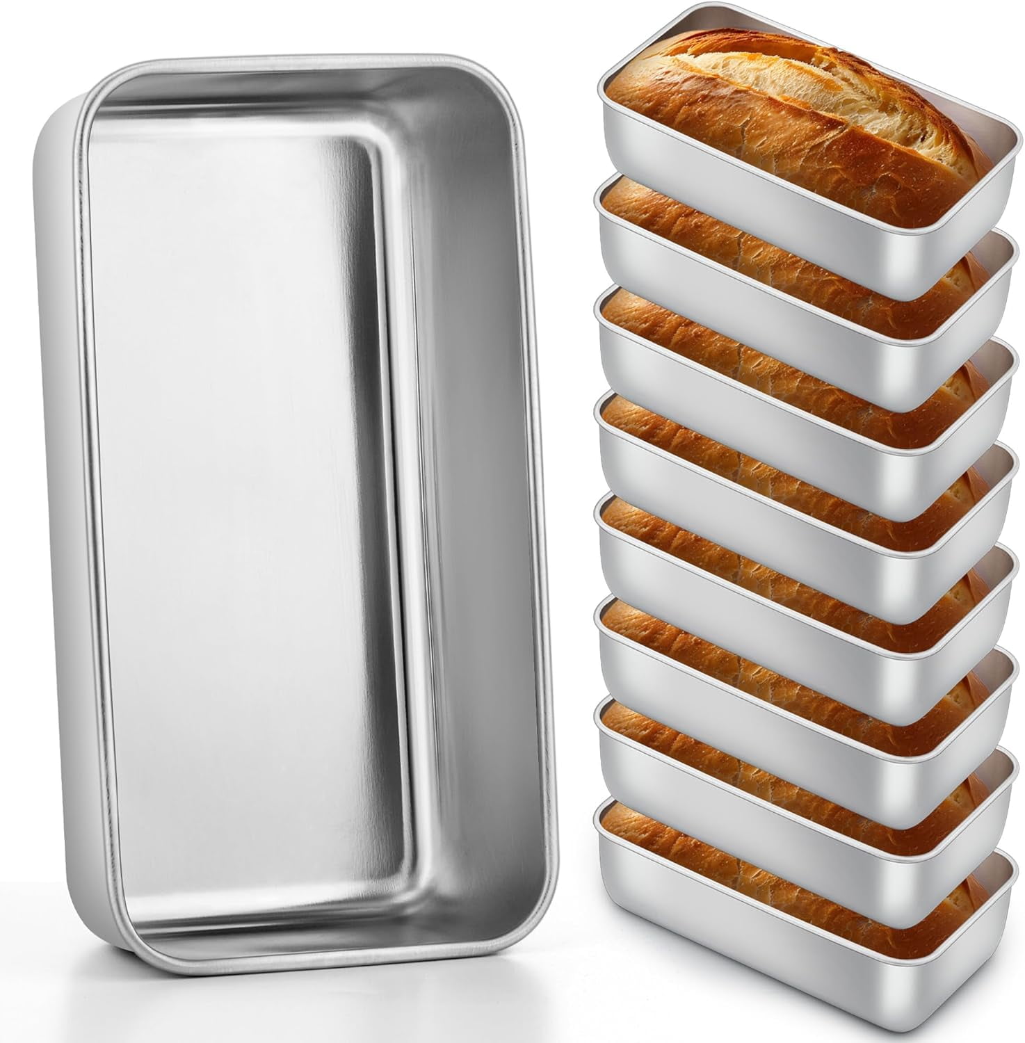 XD3-Loaf Pan for Baking Bread, 9 x 5 Inch Stainless Steel Baking Loaf Pans, Metal Bakeware for ...