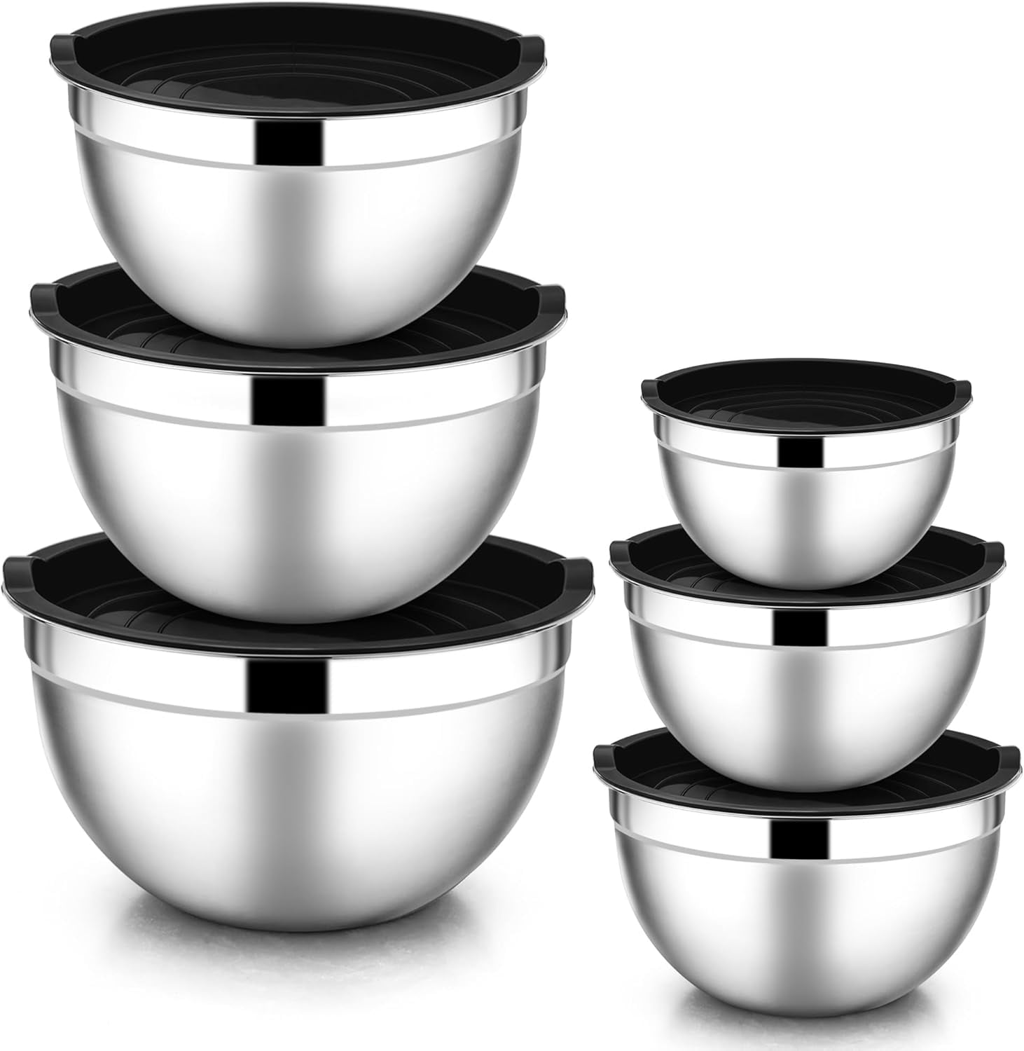 XD3-Mixing Bowls with Lids, 6-Piece Stainless Steel Salad Bowls Metal ...