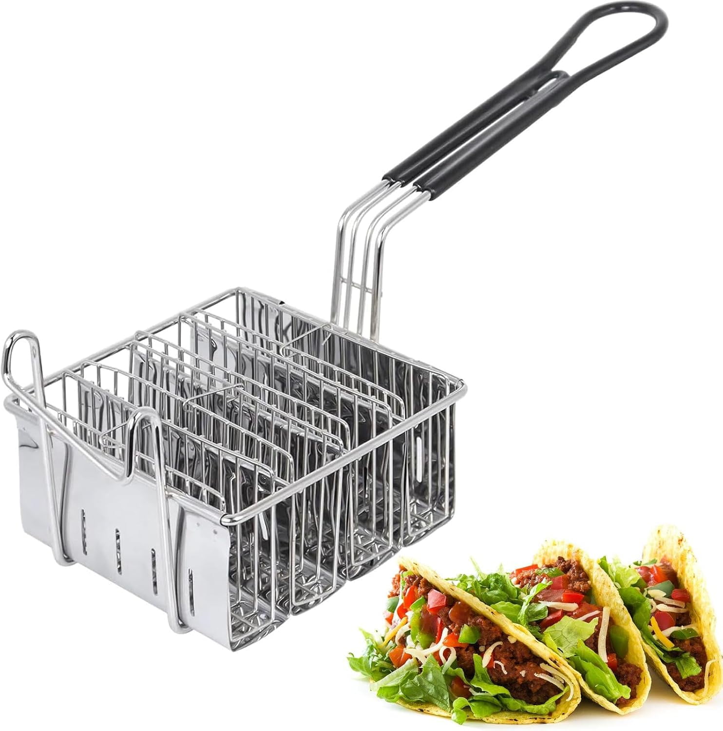 XD3-Taco Fryer Basket 4 Shells, Detachable Handle Taco Shell Fry Basket ...