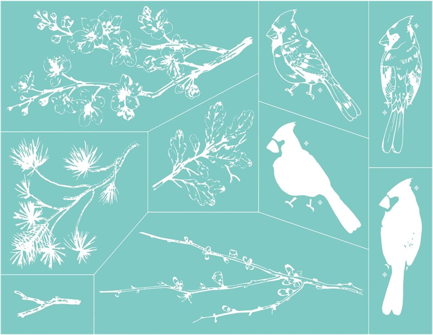 XD3-Two Cardinals & Seasonal Branches Silkscreen Stencil Reusable Self ...
