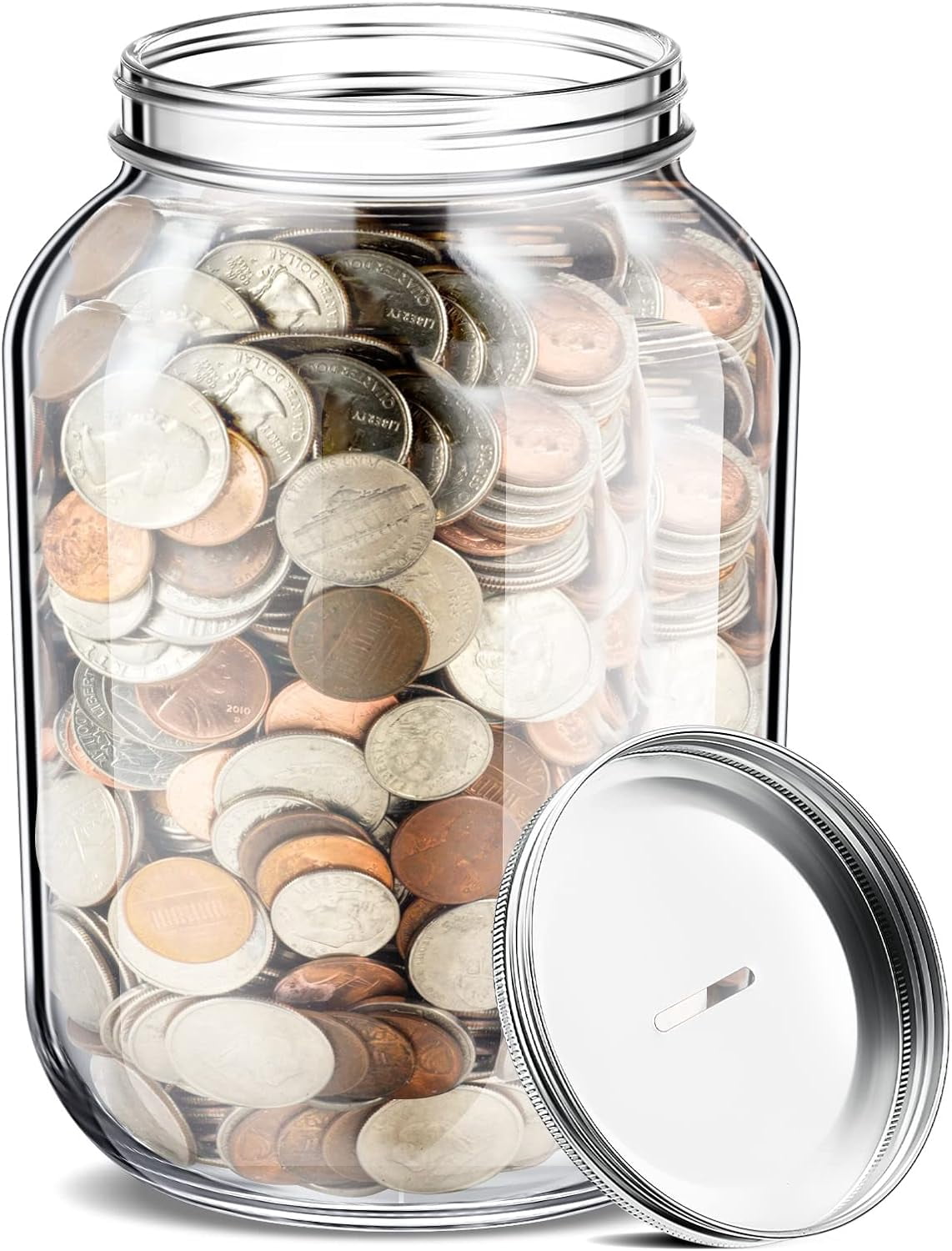 XD4-1 Gallon Large Clear Coin Bank Jar with Slotted Lid Large Piggy ...