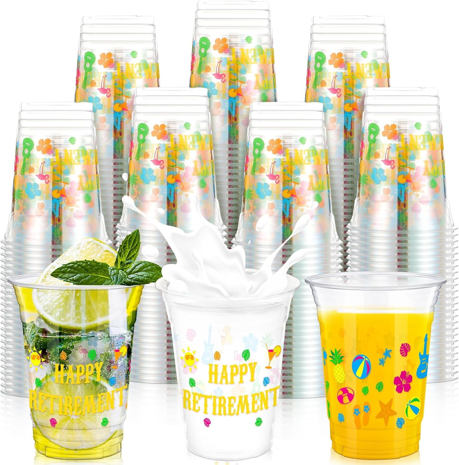 XD4-100 Pcs Hawaiian Happy Retirement Party Decorations Cups Luau 12 oz ...
