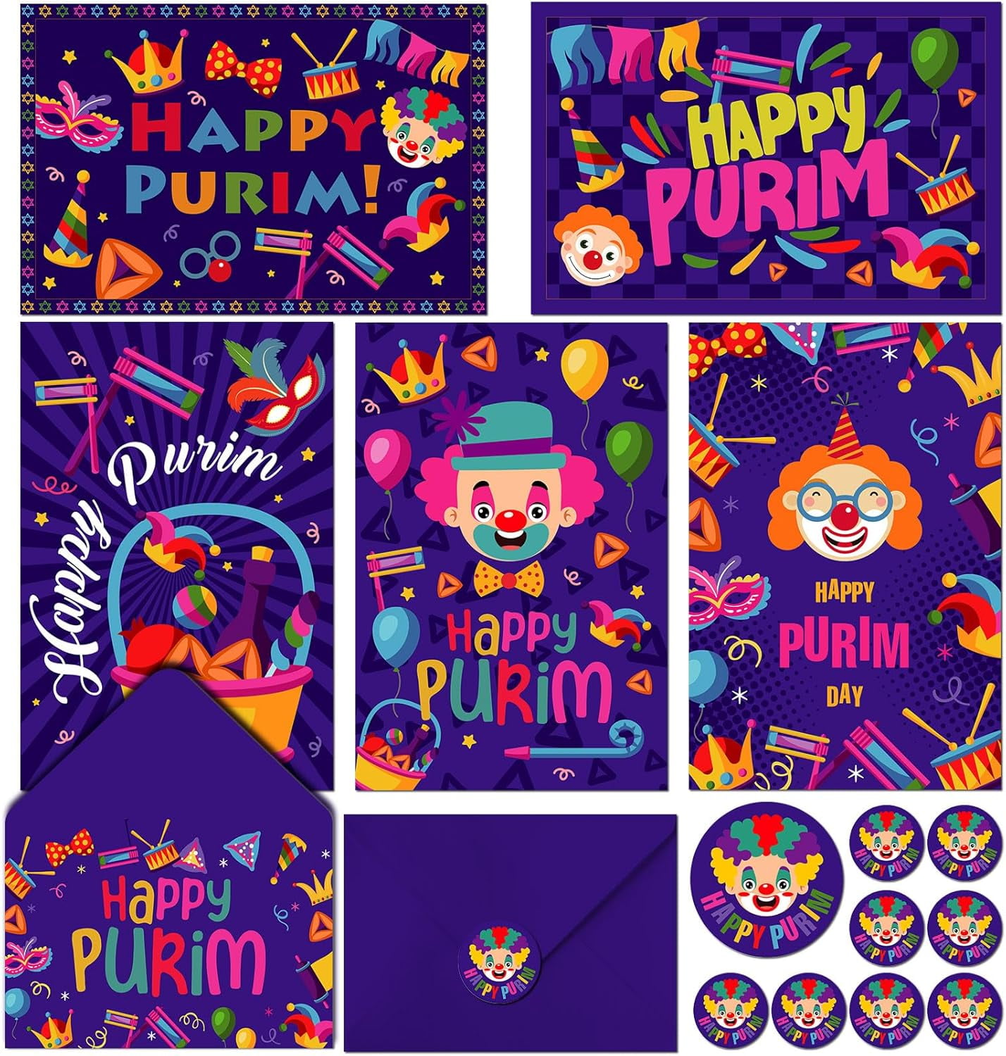 XD4-100 Sets Happy Purim Greeting Cards with Envelopes and Stickers for ...
