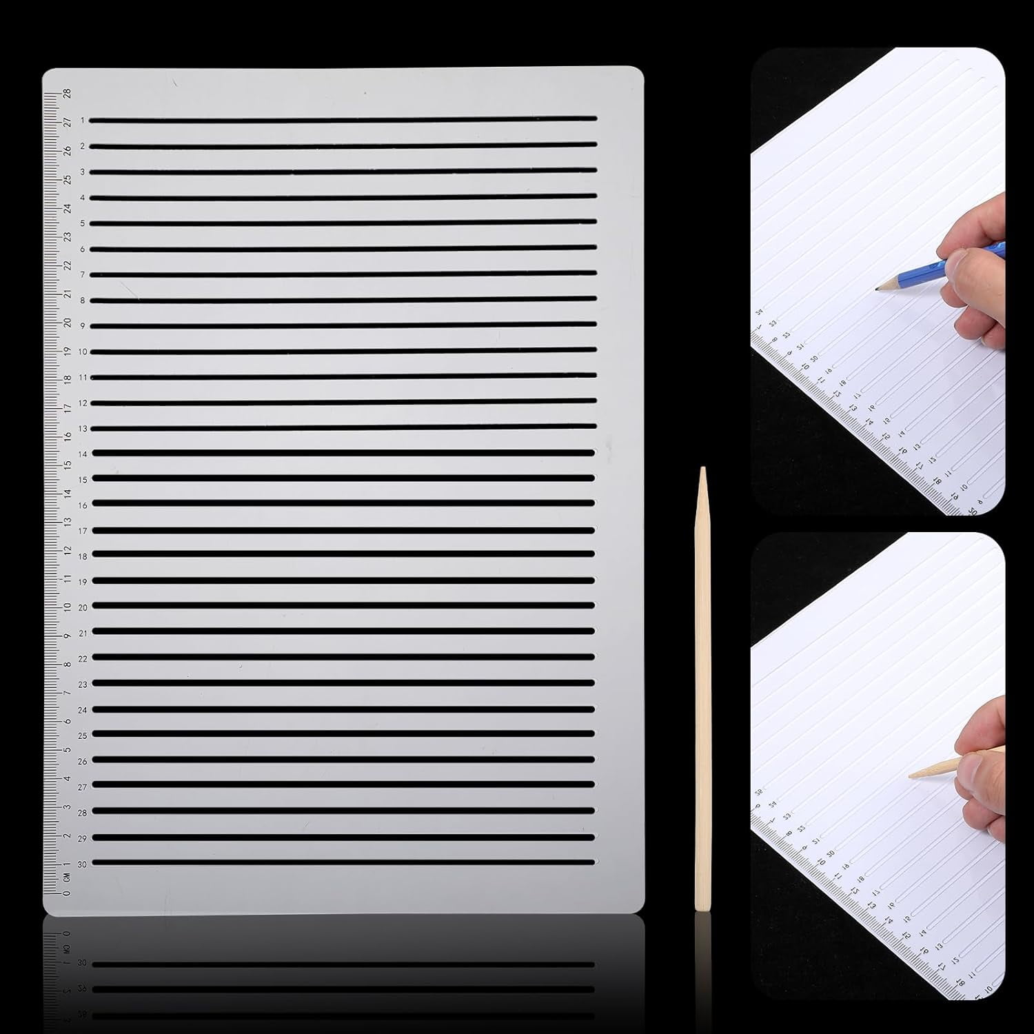 XD4-11 Inch Straight Line Stencil with Wooden Marker, 0.35 Inch Spacing ...