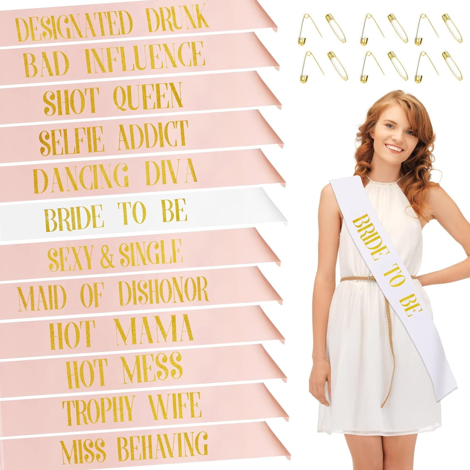 XD4-12 Pack Bachelorette Sashes for Bridal Party - 1 White Bride to Be ...