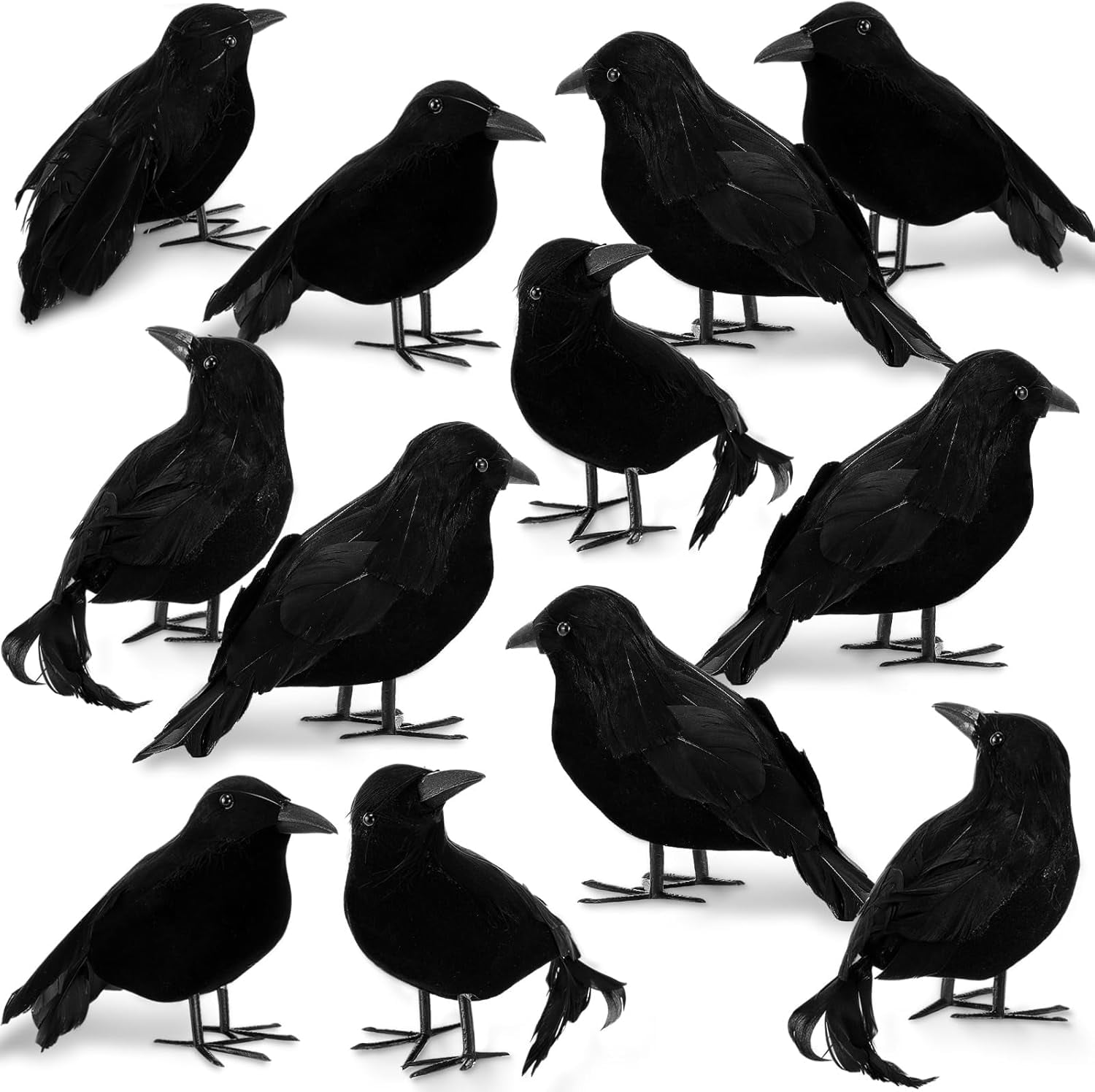 XD4-12 Pcs Black Fake Crows Realistic Raven Birds Decorations Spooky ...