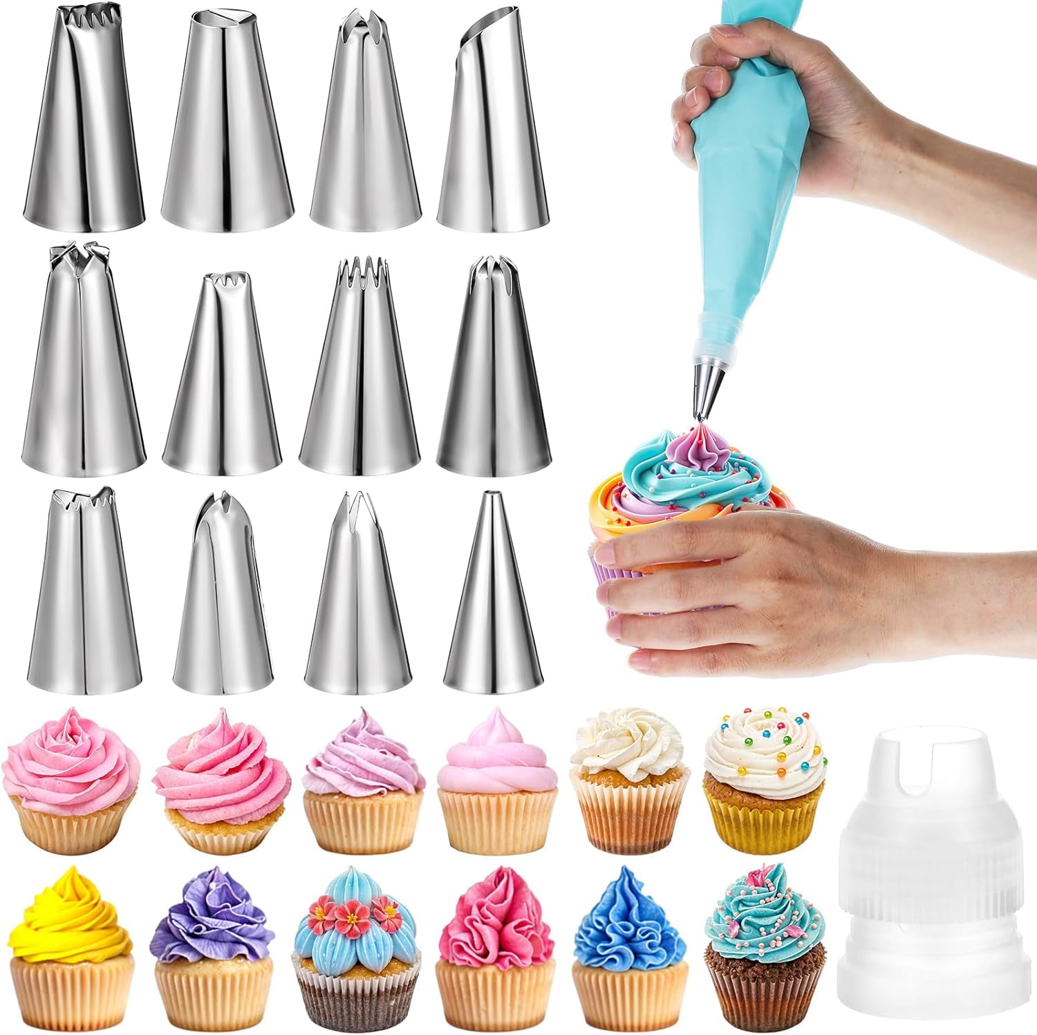 XD4-12 Pcs Stainless Steel Frosting Tips,Cake Piping Kit,Reusable ...