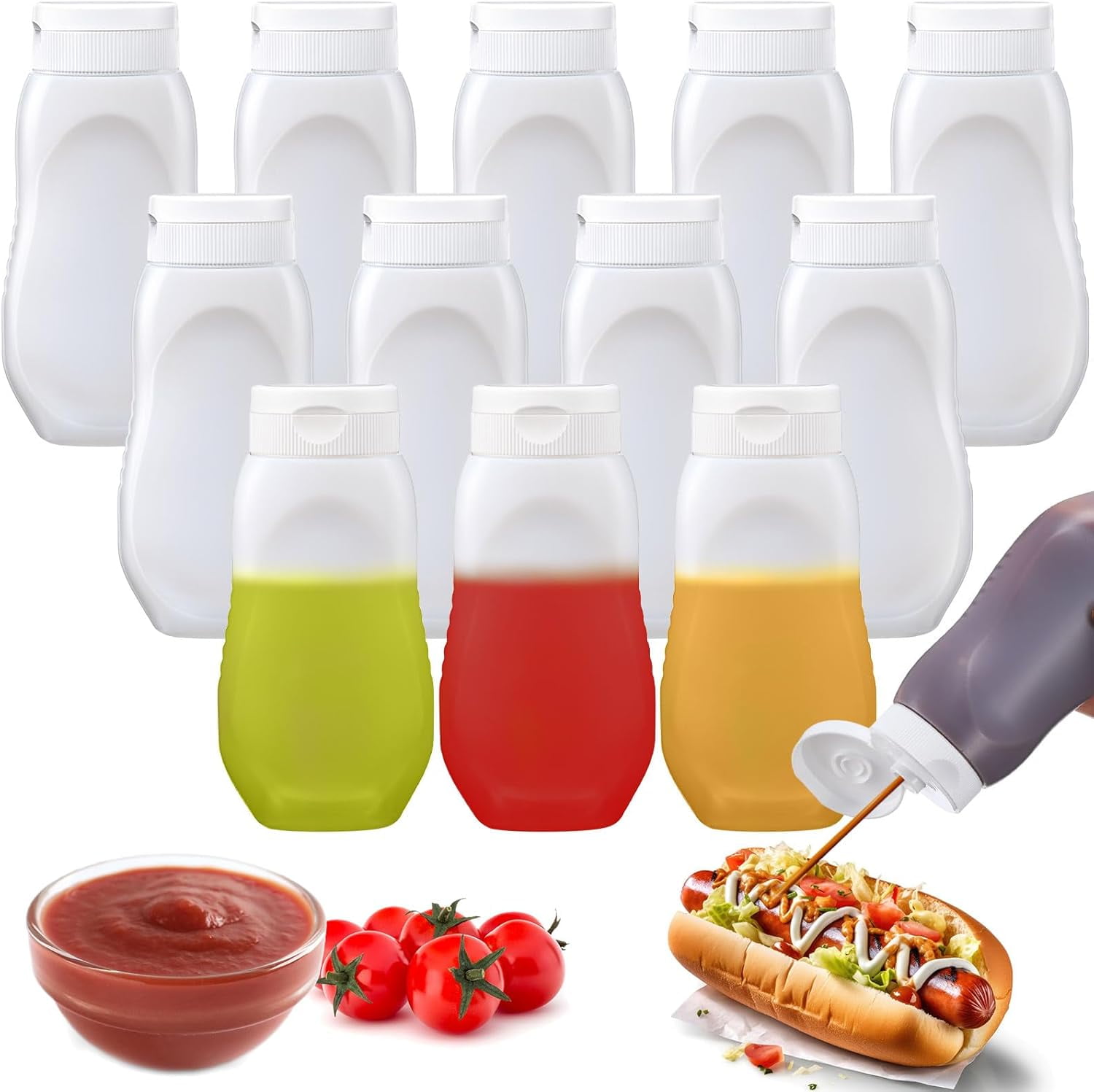 XD4-12 Pieces Condiment Squeeze Bottles 11 Oz Hot Sauce Bottles Squeeze ...
