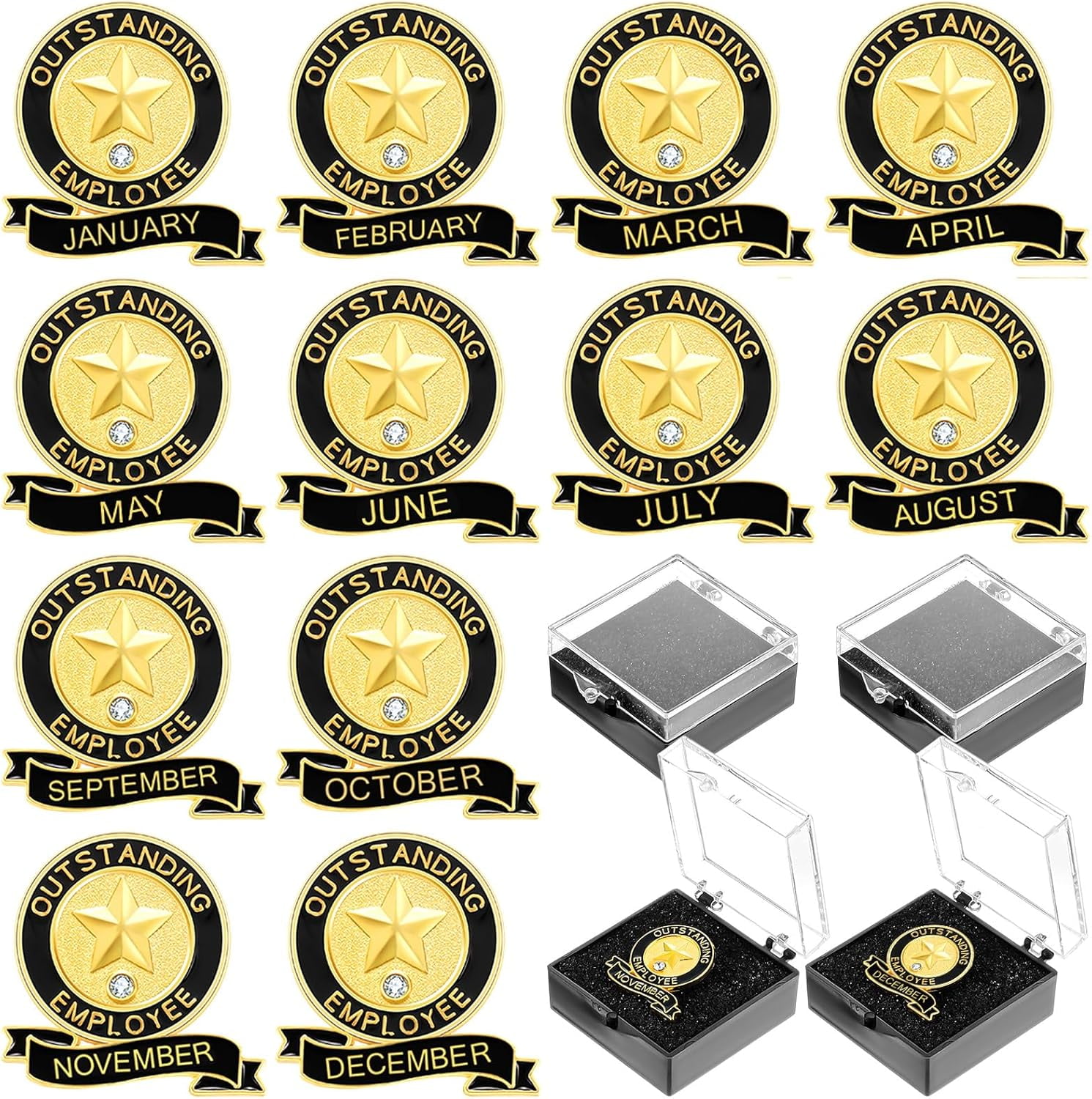 XD4-12 Set Employee of The Month Lapel Pin with Clear Plastic Gift Box ...