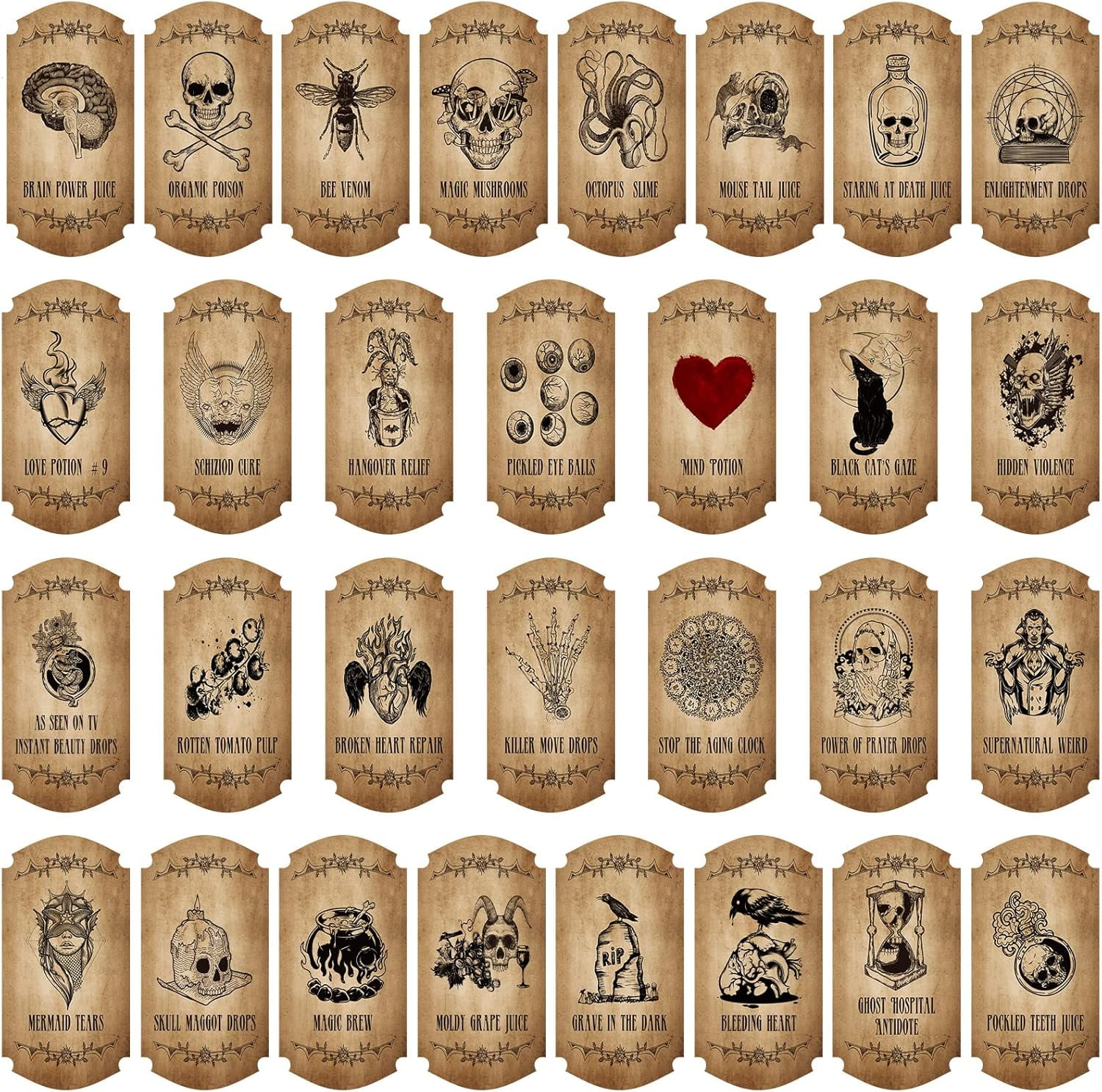 XD4-120 Pcs Creepy Apothecary Bottle Labels Animal Medicine Bottle ...