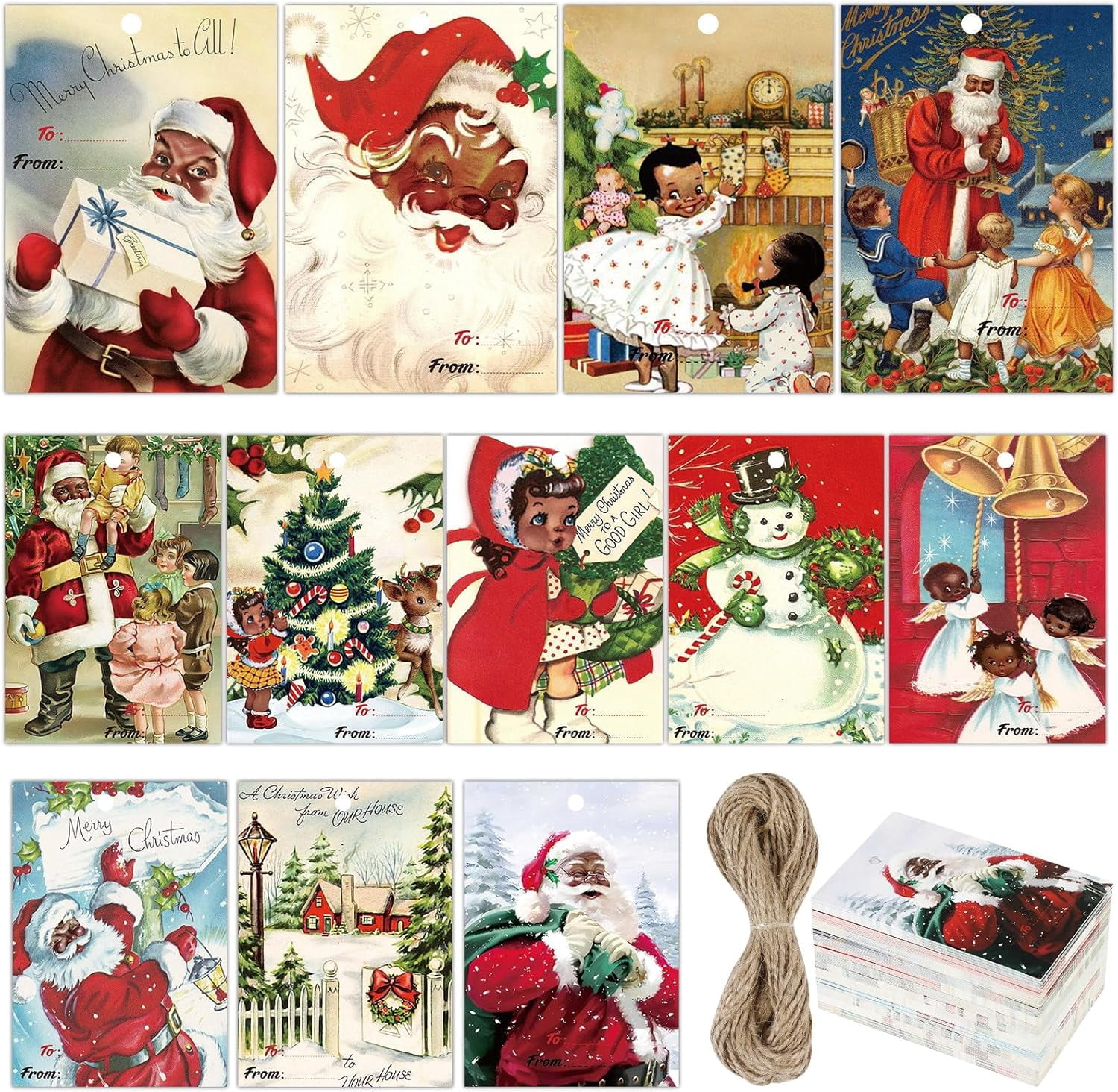 XD4-120PCS Black Santa Claus Christmas Gift Tags African American Santa ...