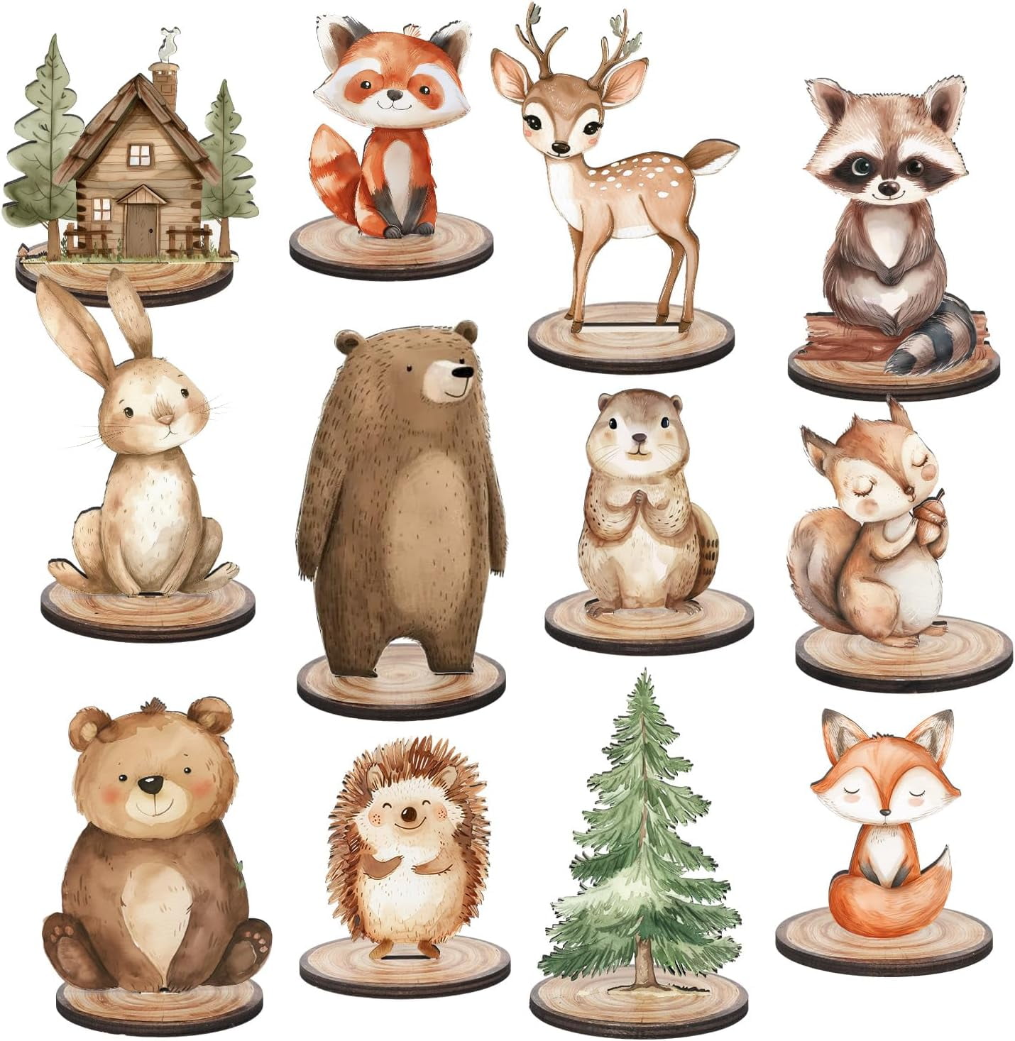 XD4-12Pcs Woodland Animal Wooden Table Sign Forest Animal Tabletop ...