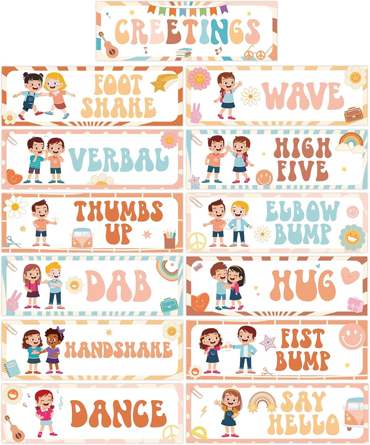 XD4-13pcs Groovy Greetings Posters Classroom Rules Decorations Hippie ...