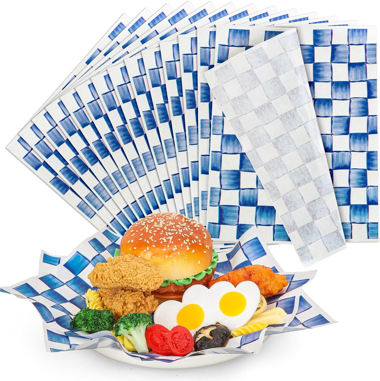 XD4-150 Sheets Blue White Checkered Wax Paper Watercolor Buffalo Plaid ...