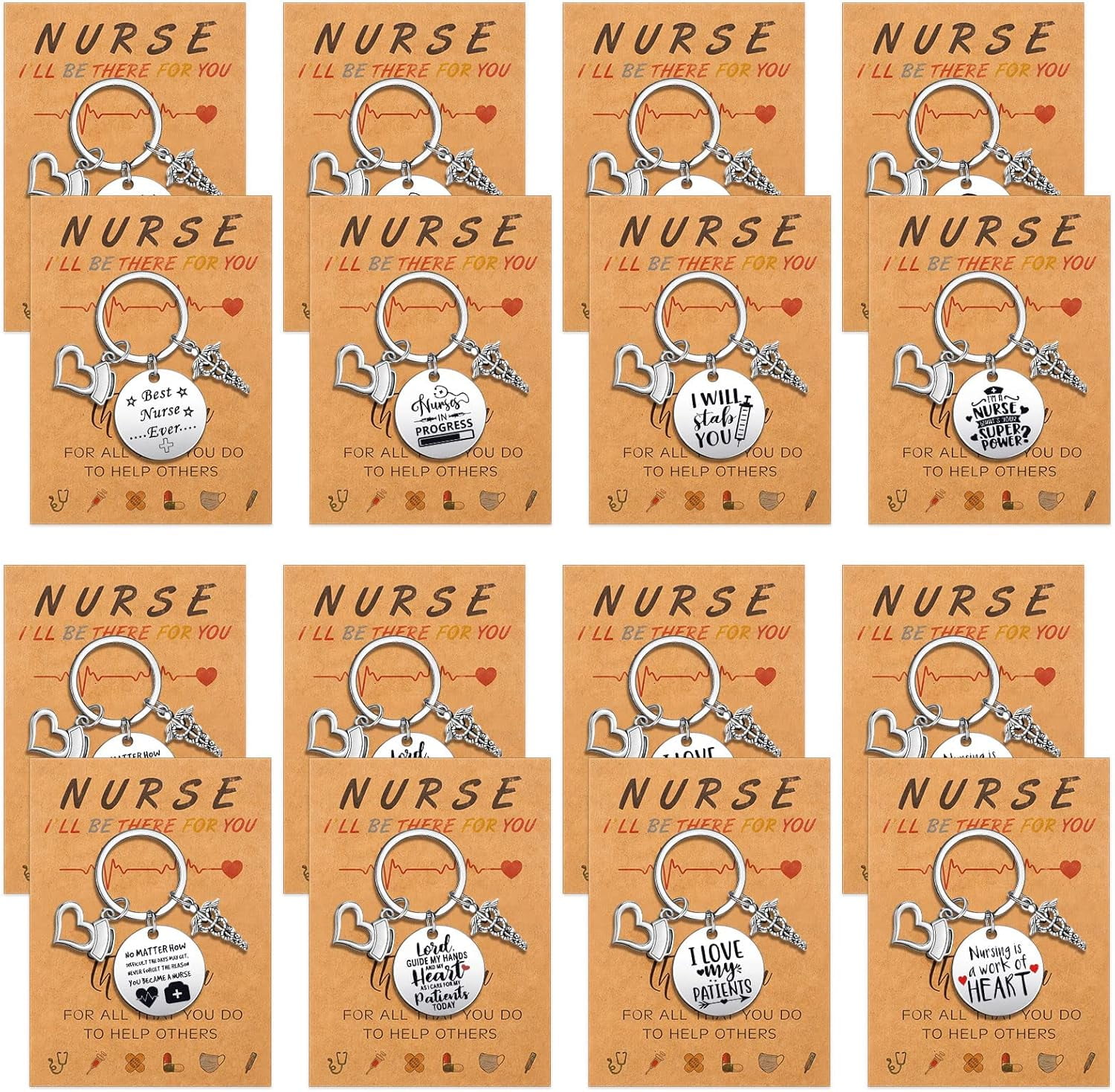 XD4-16 Sets Nurse Week Gifts Bulk 2025 Nurse Appreciation Gifts Keychain with Display Card Thank ...