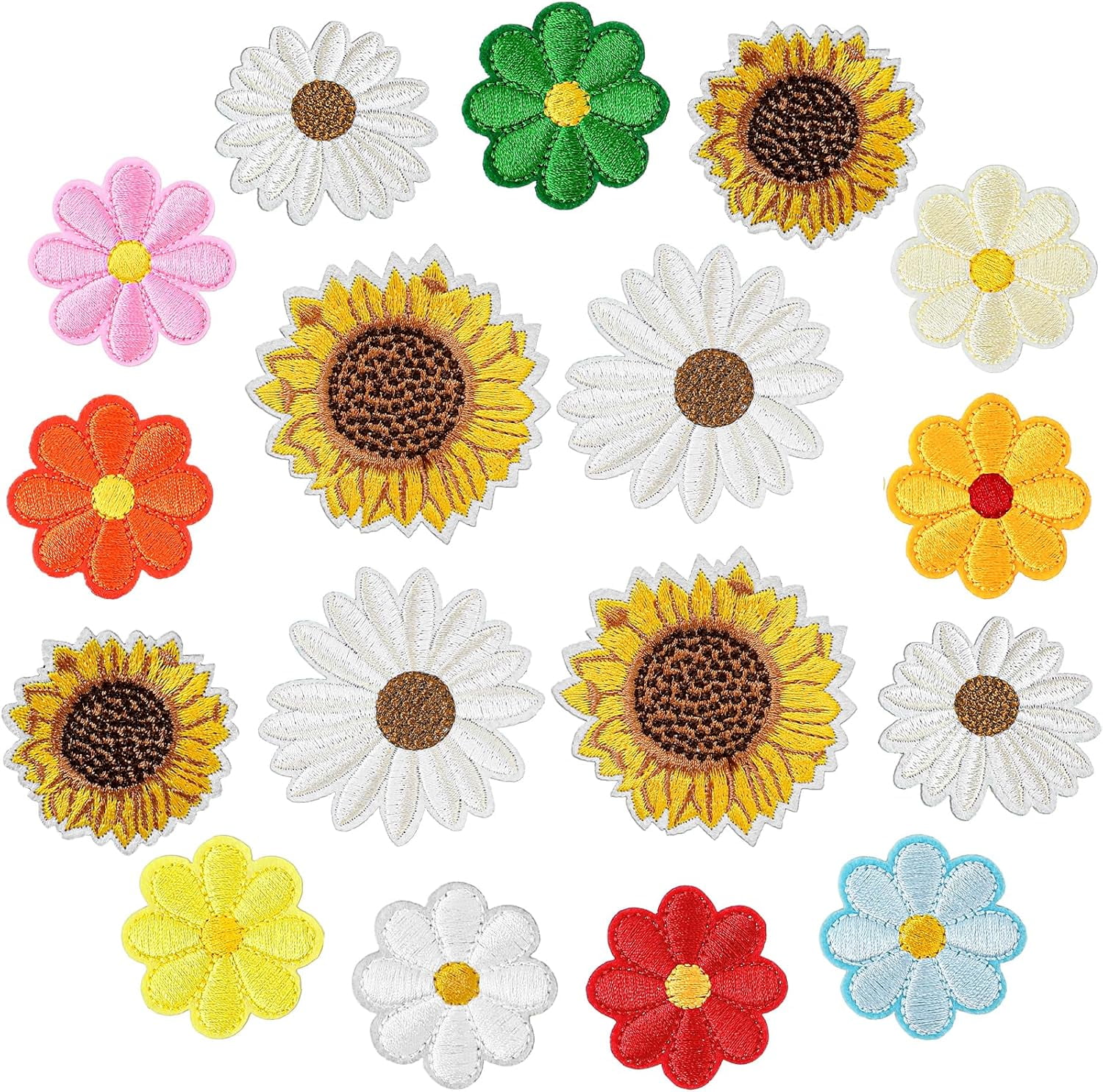 XD4-17Pcs Iron on Patches for Clothes, Cute Sunflowers Embroidered Patch, Sew On Applique ...