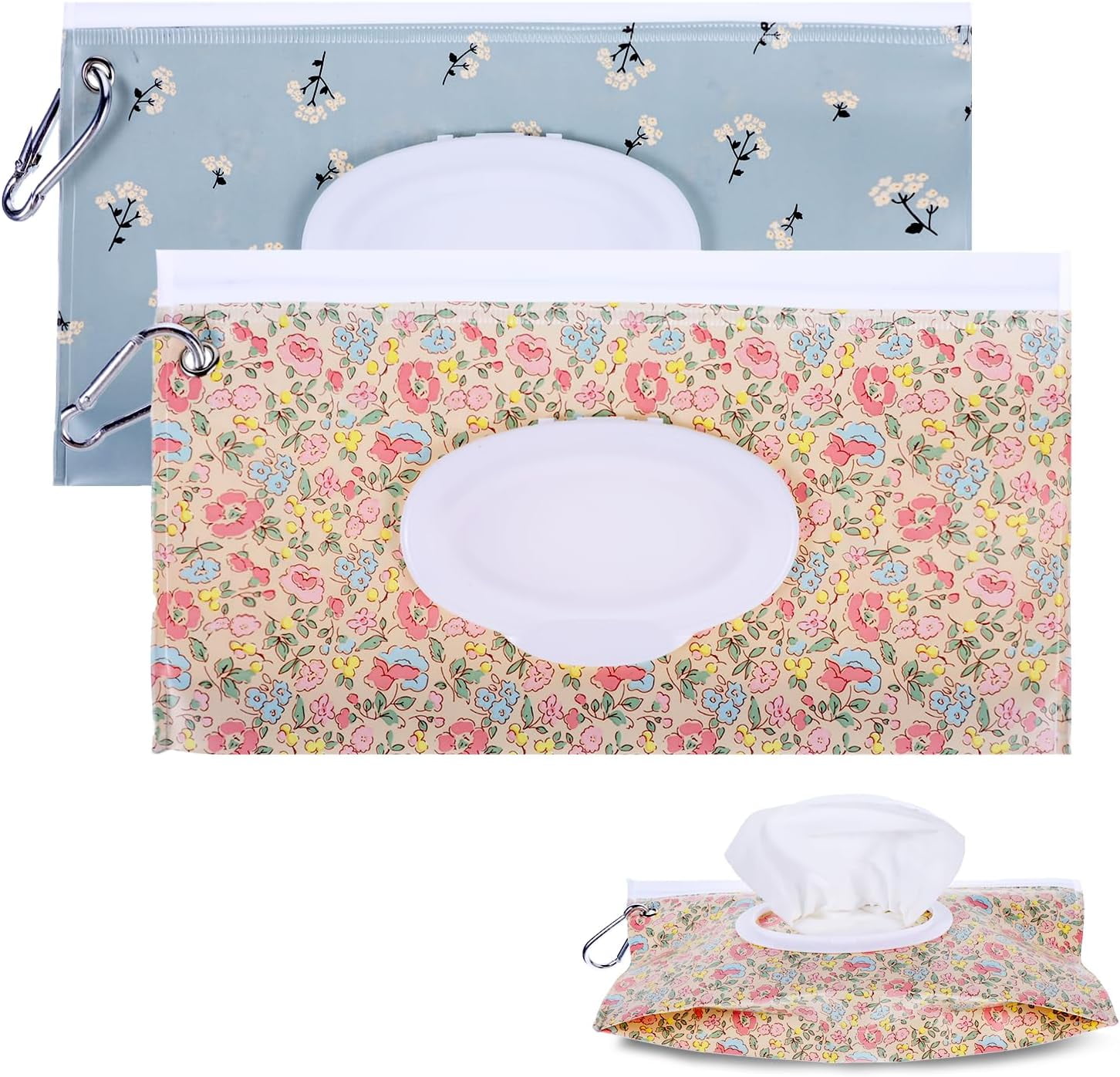 CD4-2 Pack Baby Wipe Container with Hook, Portable Refillable Wipe ...