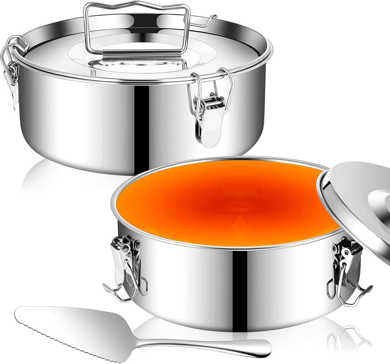 XD4-2 Pcs Flan Pan for Baking Stainless Steel Flan Mold with Lids 7.5 x ...
