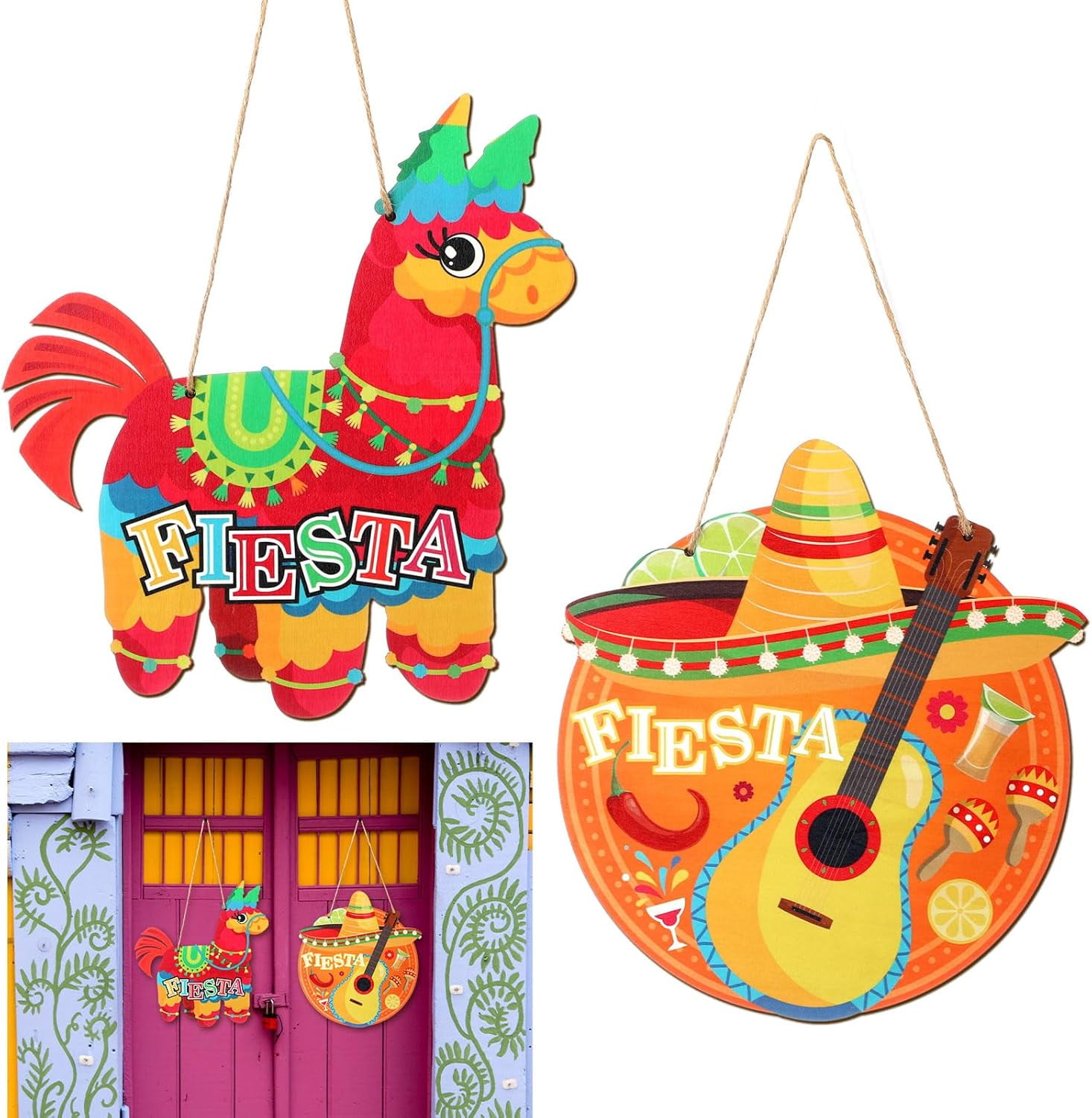 XD4-2 Pcs Mexican Fiesta Decorations Cinco De Mayo Door Sign Mexican ...