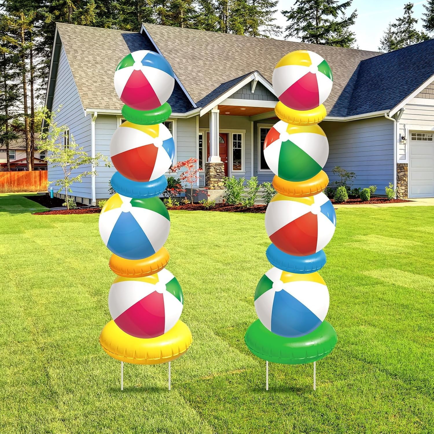 XD4-2 Pcs Summer Beach Balls Yard Signs With Stakes 39 Inch Large Beach ...