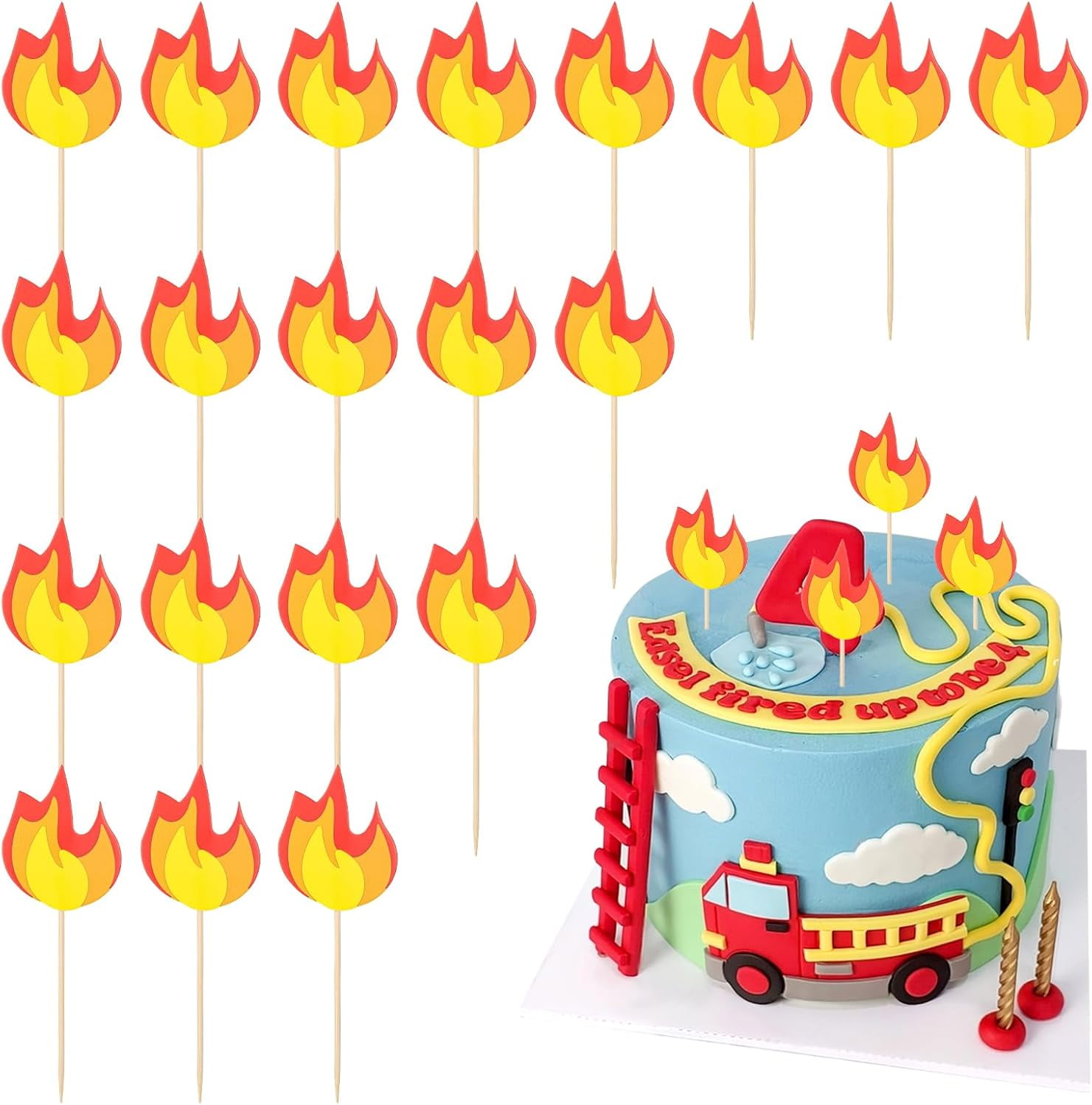 XD4-20 Pcs Fire Truck Cake Topper, Fireman Cupcake Toppers Fire Truck ...