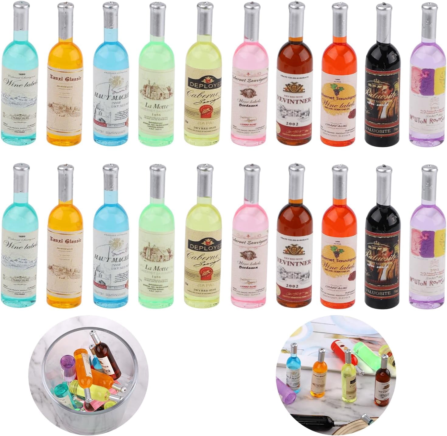 CD4-20pcs Miniature Bottles, Cute Dollhouse Wine Bottles Make Mini Food ...