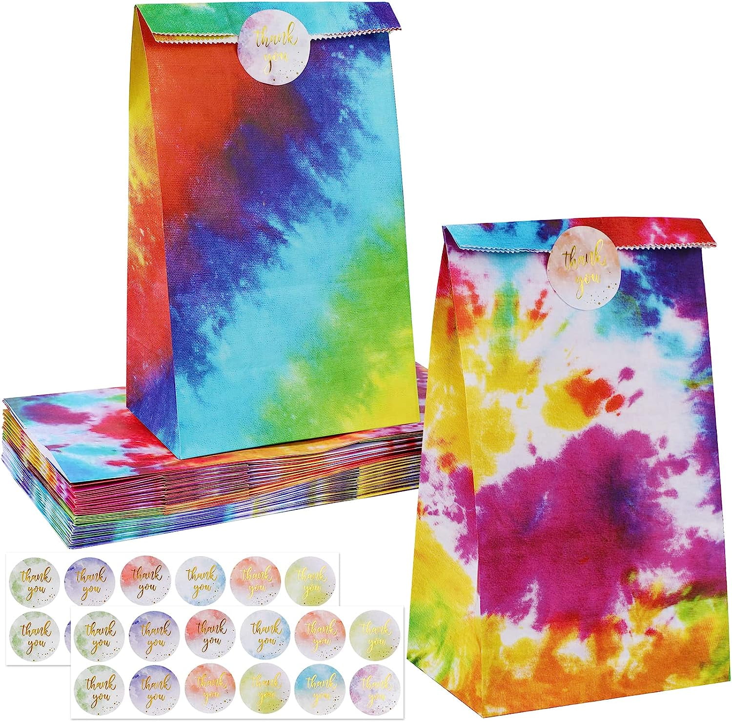 XD4-24 PCS Tie Dye Party Favor Gift Bags (Mid Size), Candy Goodie Paper ...