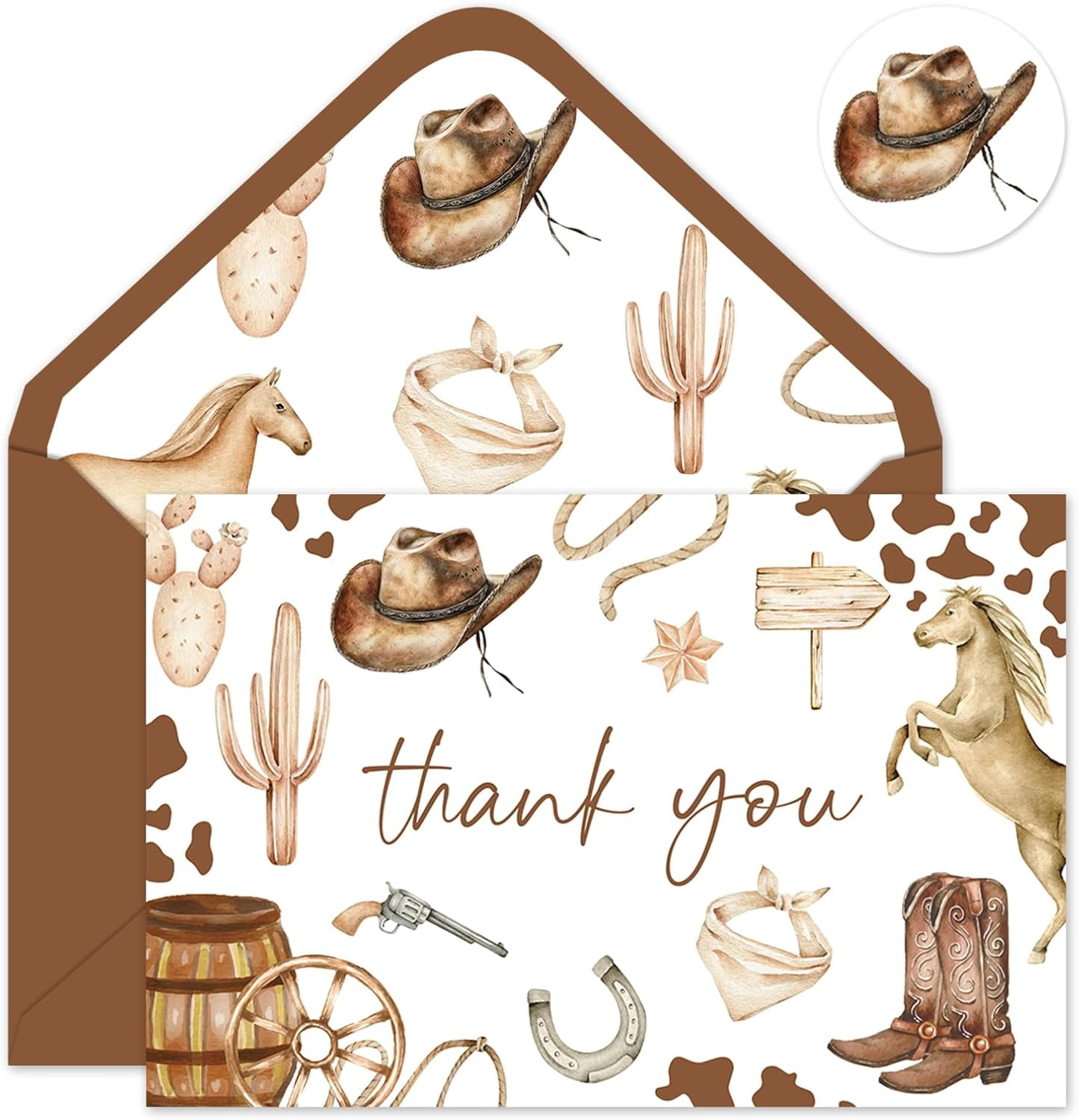 XD4-24 Pack Western Cowboy Thank You Cards Brown Cowboy Hat Boots Horse ...