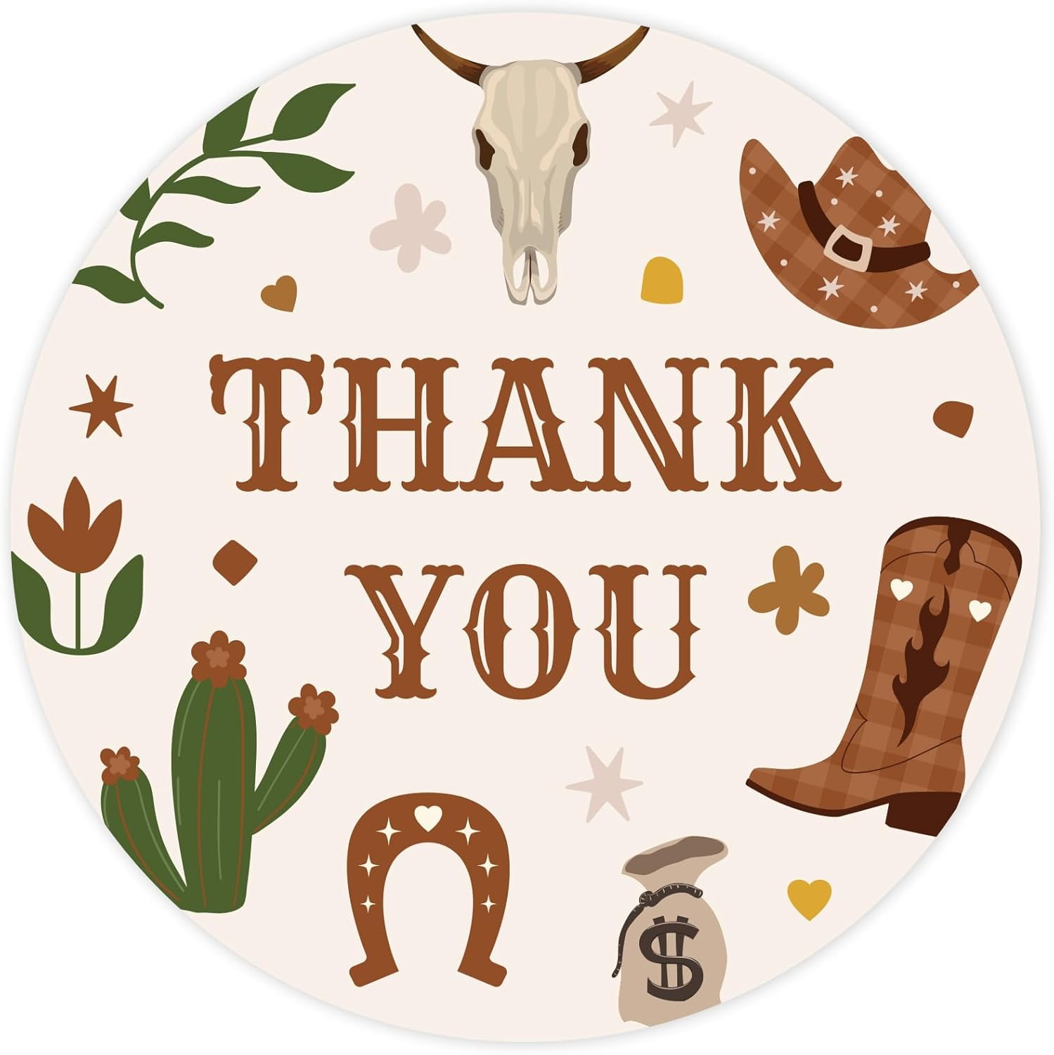 XD4-240Pcs Little Cowboy Thank You Sticker 2 Inch Round Western Paper ...