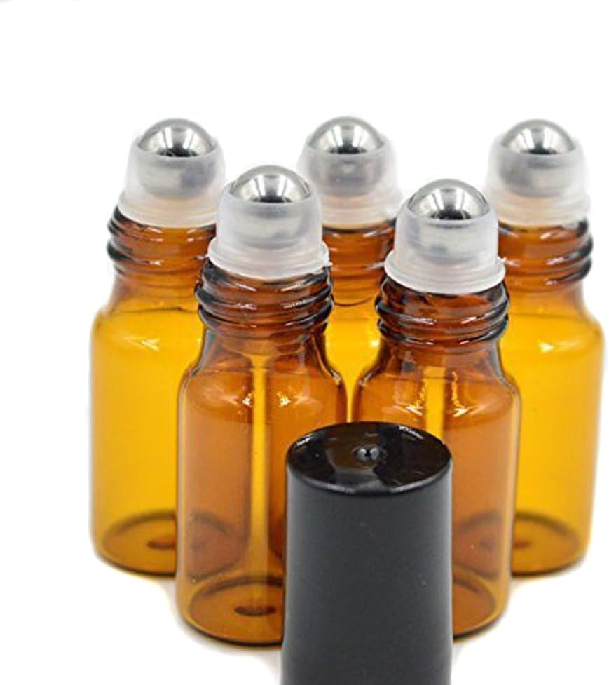 XD4-24PCS Amber Empty Glass Roller Bottle Vial Container Holder Pot Jar ...