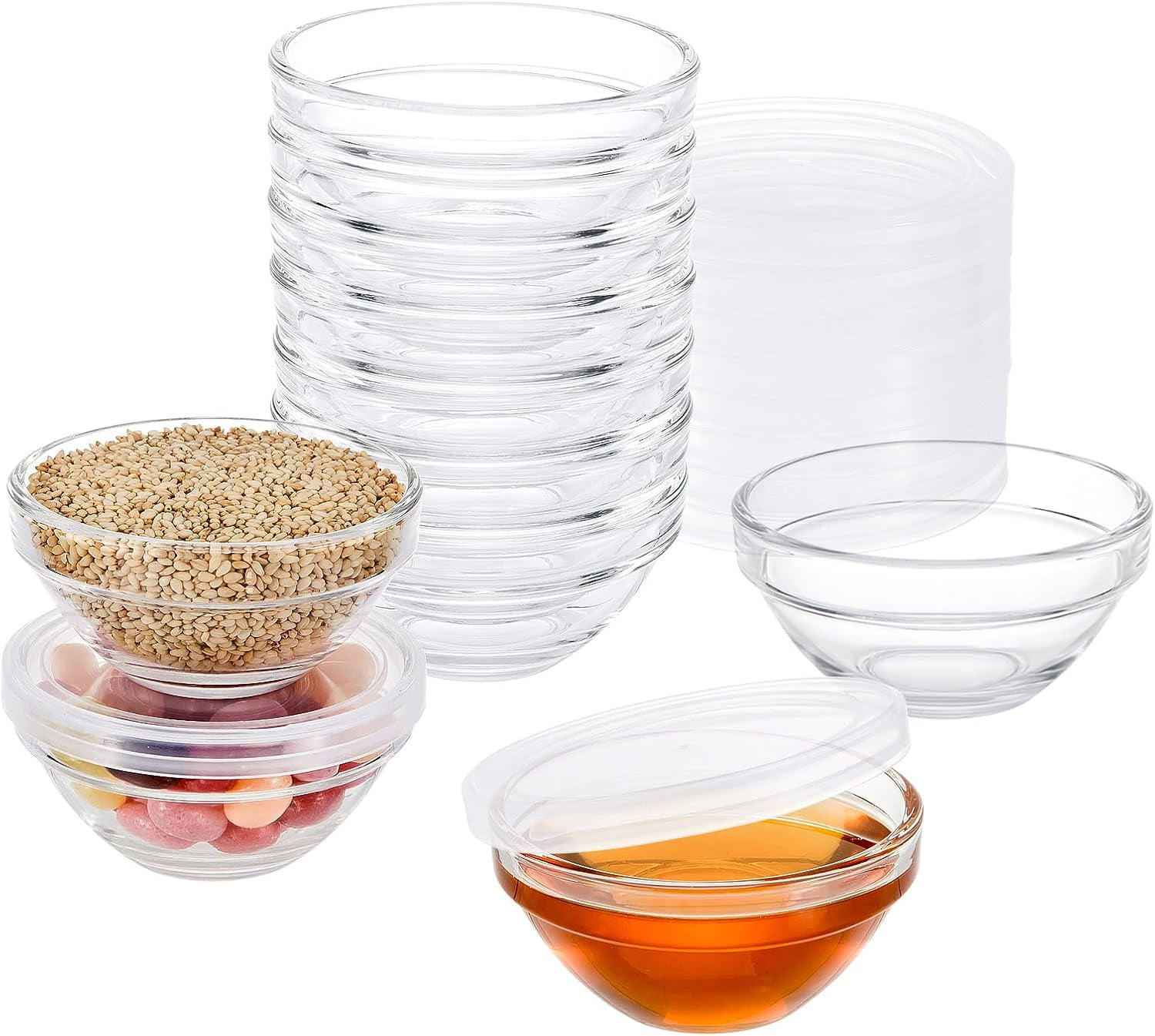 XD4-3" Glass Prep Bowls with Lids, 2.5oz Small Clear Ramekins Stackable ...