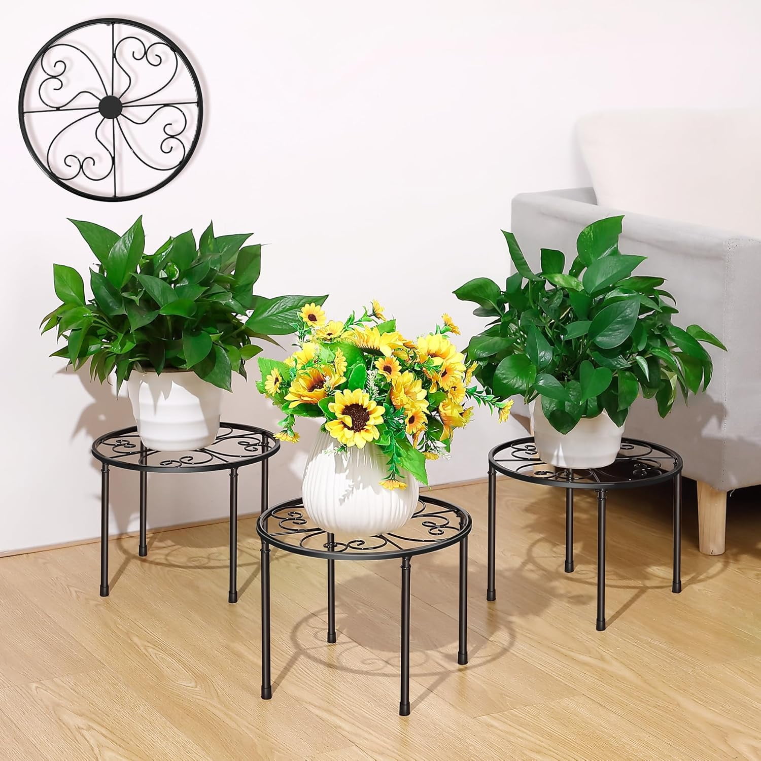 XD4-3 Pack Metal Plant Stands for Outdoor Indoor, Anti Rust Round Iron ...