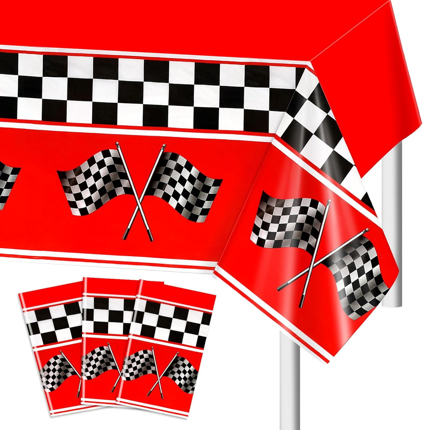 XD4-3 Packs Checkered Race Car Tablecloth Racing Car Table Covers Black ...