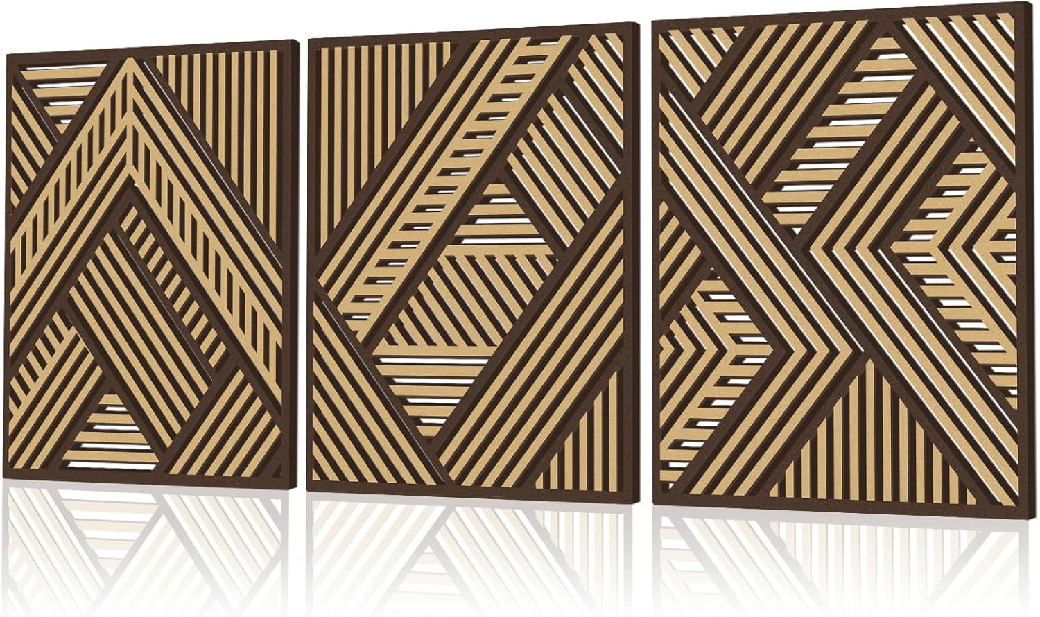 XD4-3 Pcs Geometric Wood Wall Art, Modern Slatted Wood Design Wall ...