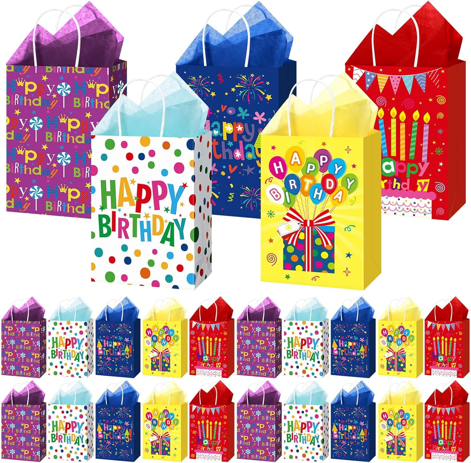 XD4-30 Pcs Birthday Gift Bags with Handles and Tissue Papers Happy ...