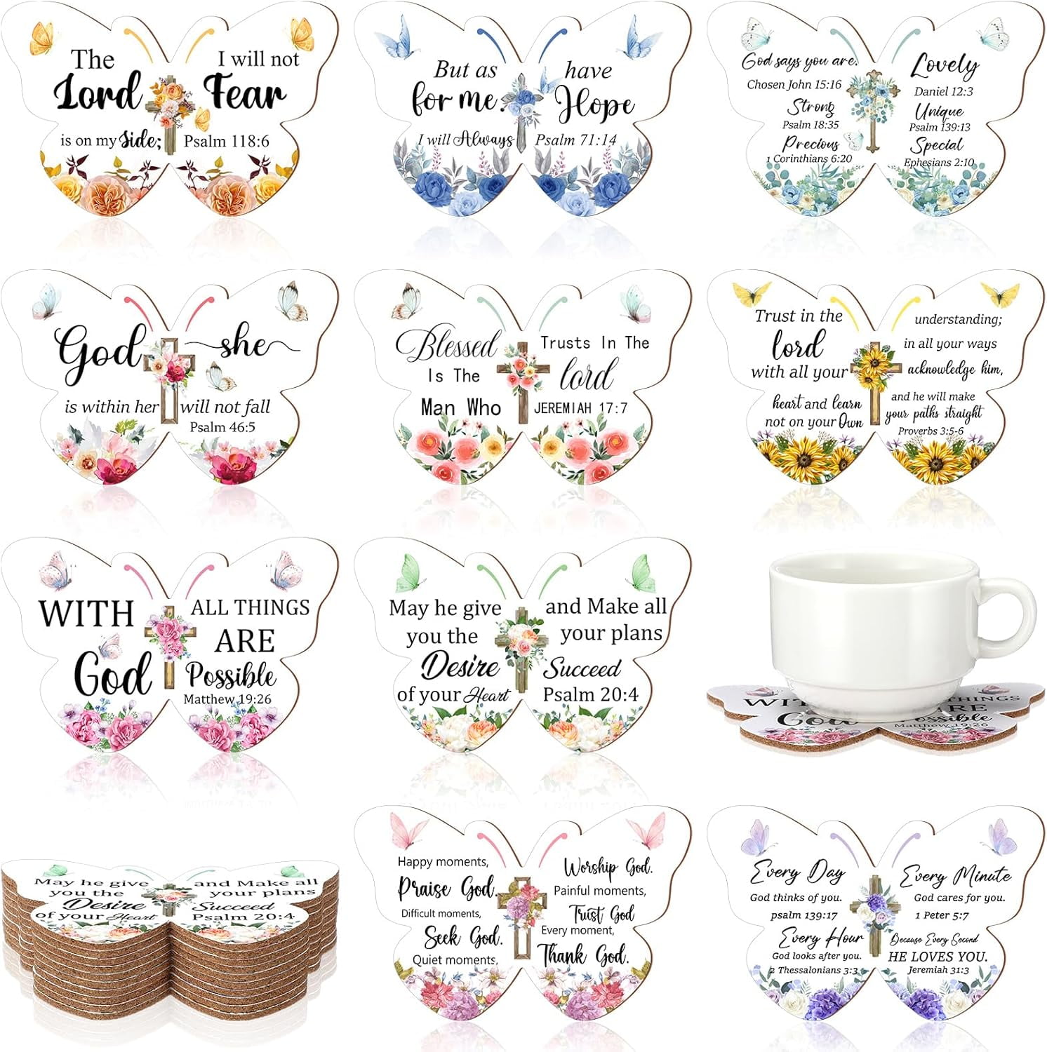 XD4-30 Pcs Christian Gifts for Women Bulk Butterfly Christian Coasters ...
