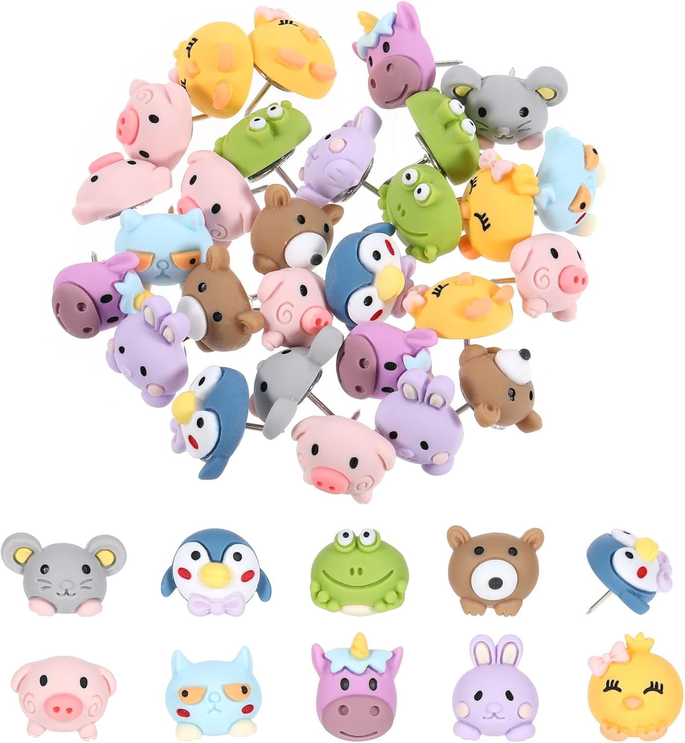 XD4-30 Pcs Cute Fun Animal Push Pins Mini Decorative Pins Animal ...