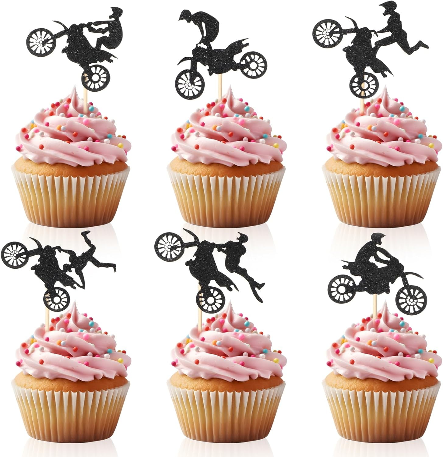XD4-30Pcs Motorcycle Cupcake Toppers, Black Dirtbike Cupcake Toppers ...