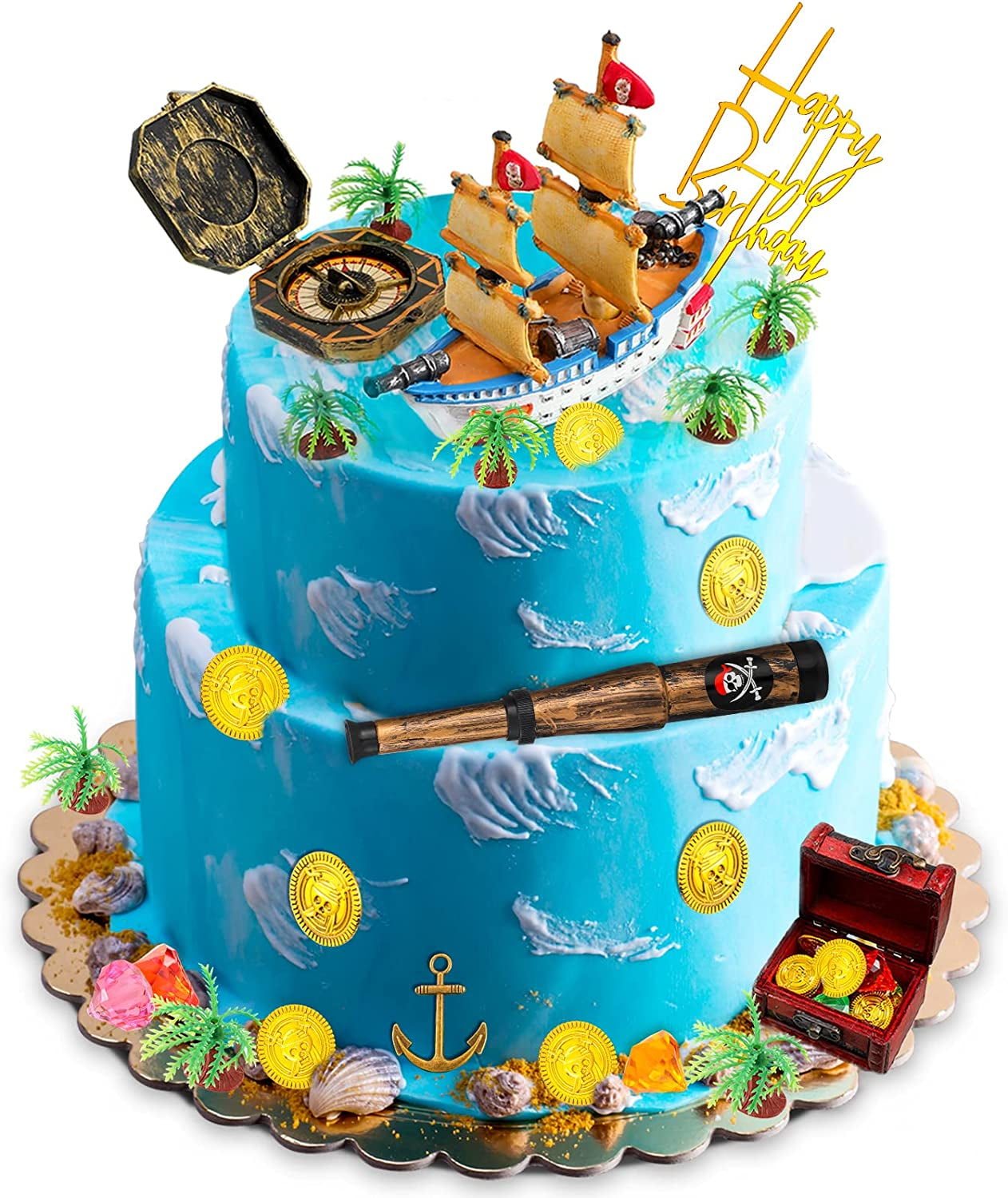 XD4-32 Pcs Pirate Ship Cake Topper Nautical Sailboat Model Decoration ...