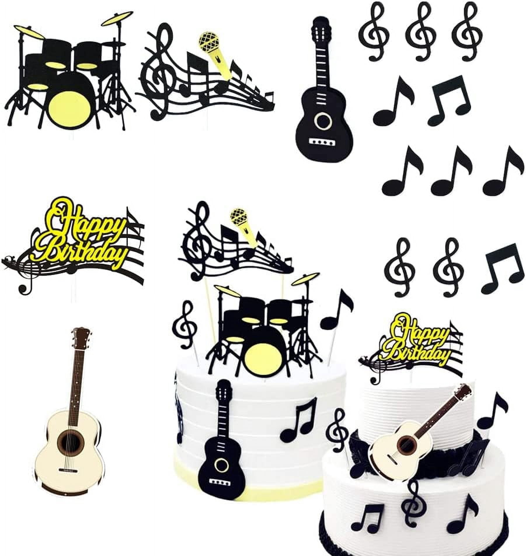 XD4-32 Pieces Rock Star Happy Birthday Cake Topper Music Notes Cupcake ...