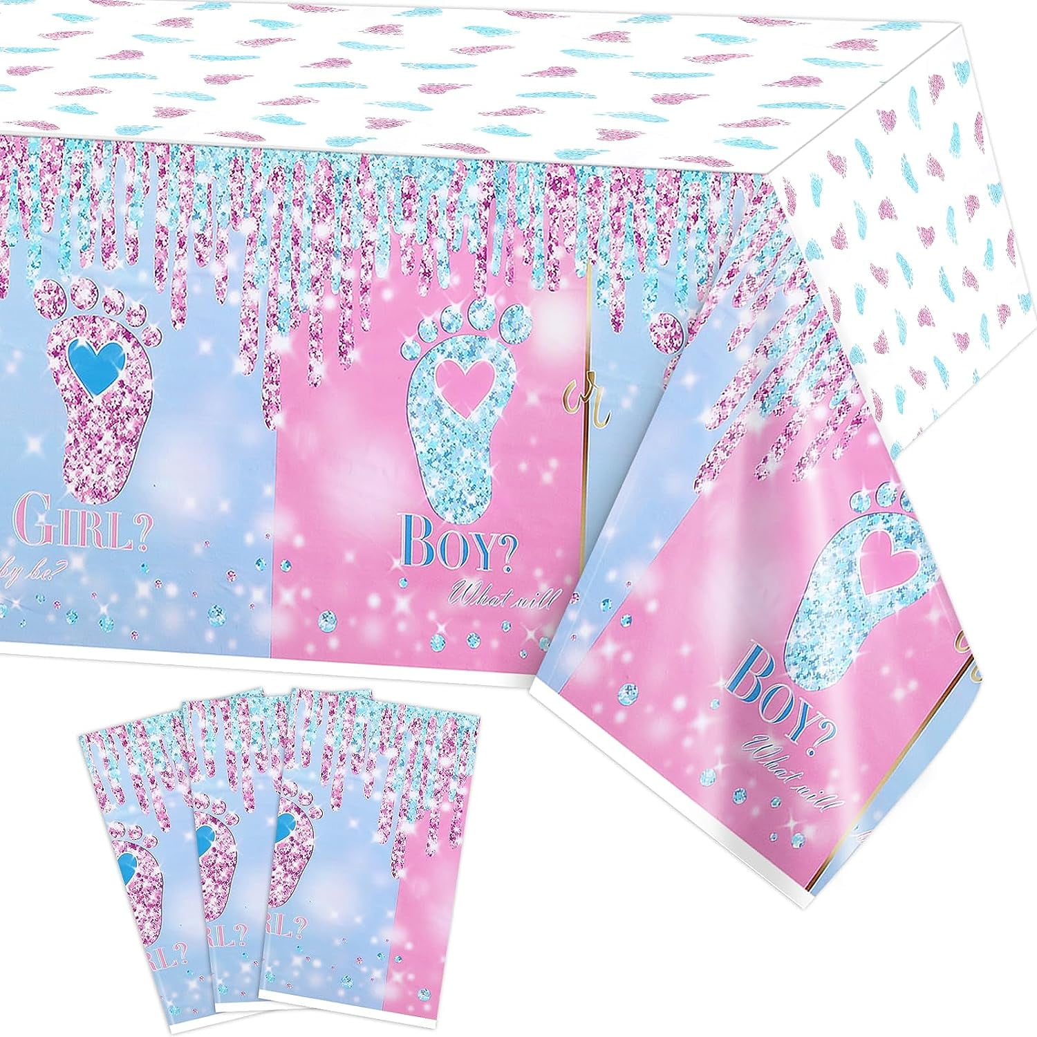 CD4-3PCS Baby Gender Reveal Tablecloth Gender Reveal Decorations,He or ...