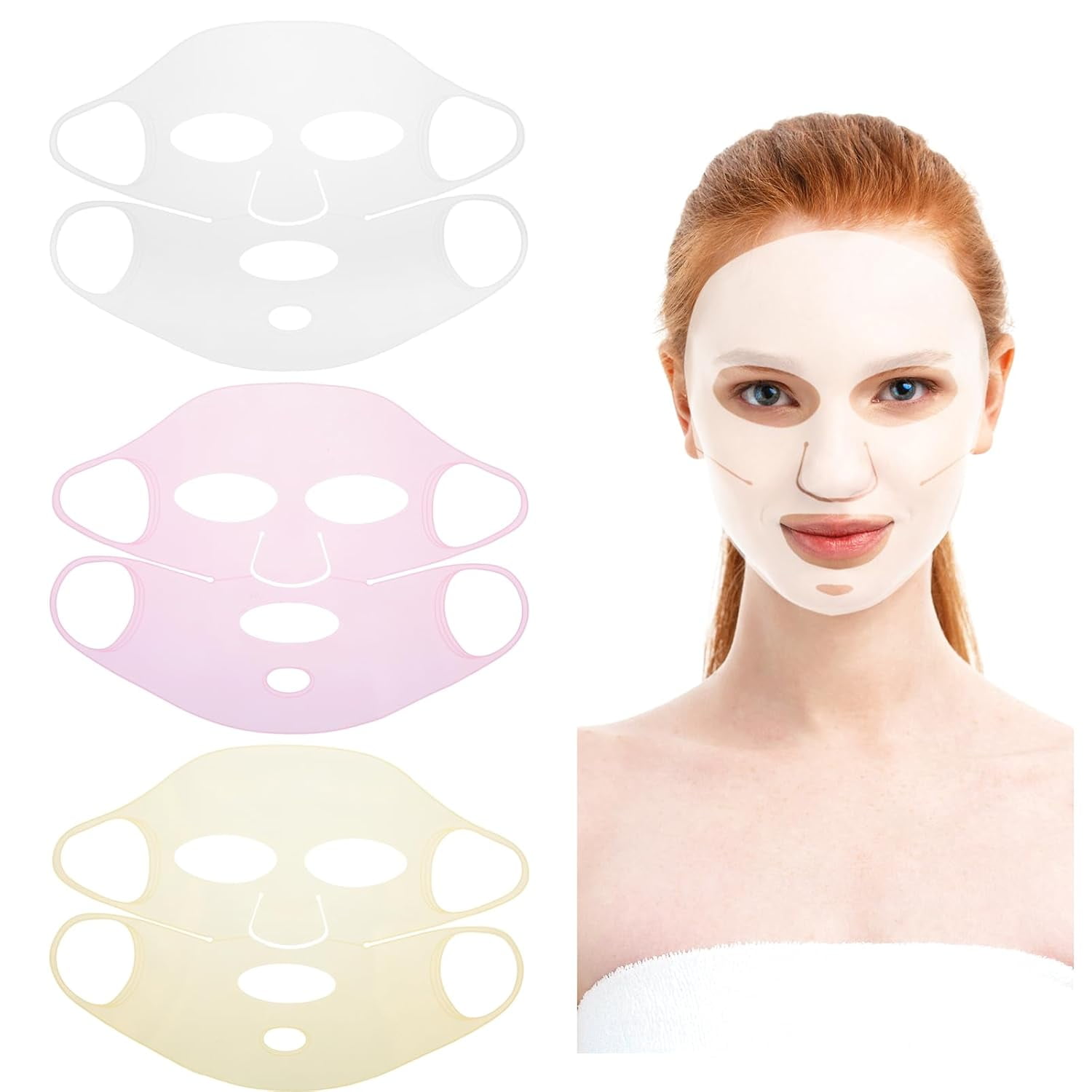 XD4-3pcs Reusable Silicone Face Masks, Double Ear Hook 3D Anti-Wrinkle ...
