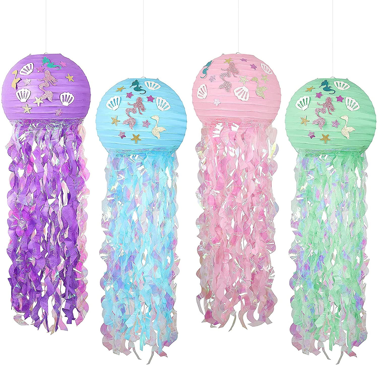 XD4-4 Pack Mermaid Hanging Jellyfish Paper Lanterns, Mermaid Themed ...