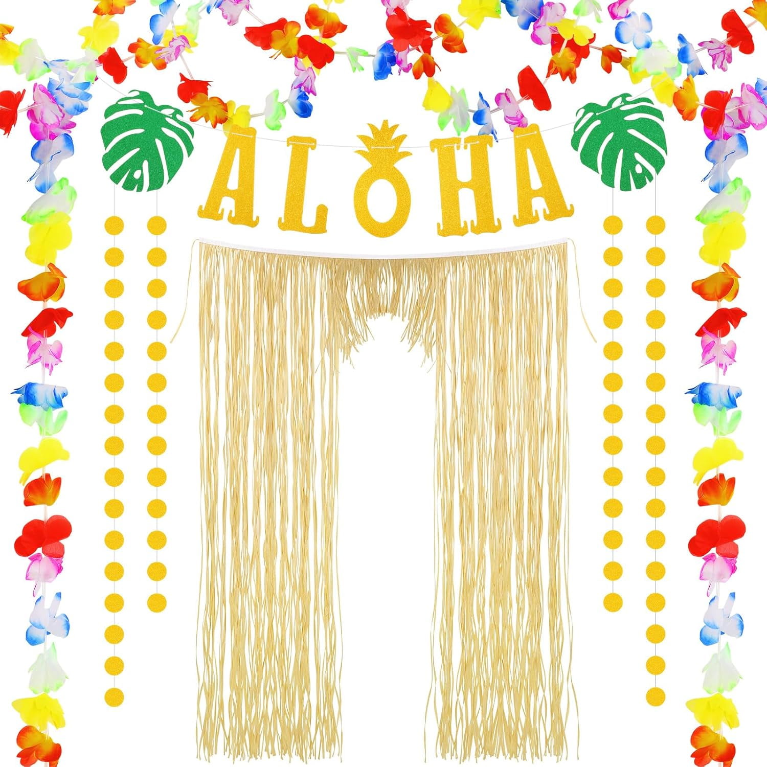 XD4-4 Pcs Hawaiian Party Decorations Sets Summer Raffia Door Curtain ...