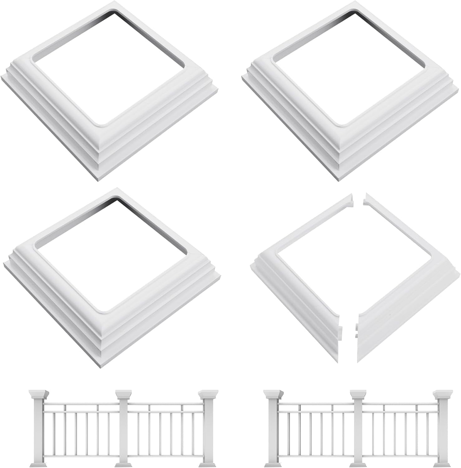 XD4-4 Pcs Split Style 4x4 Vinyl Fence Post Skirt, Post Sleeve PVC Base ...