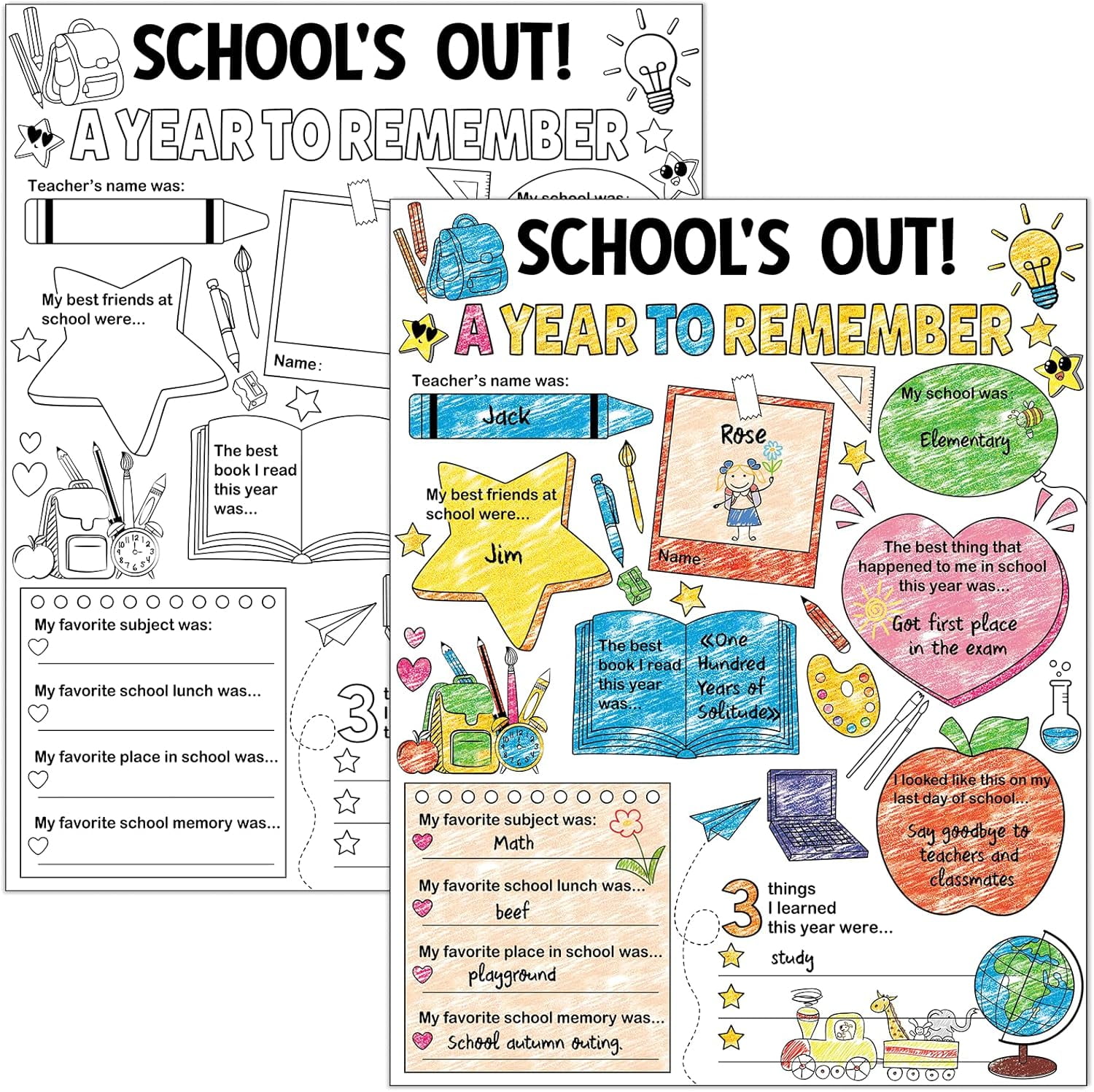 XD4-40Pcs Color Your Own Summer End of School Year Classroom Posters ...