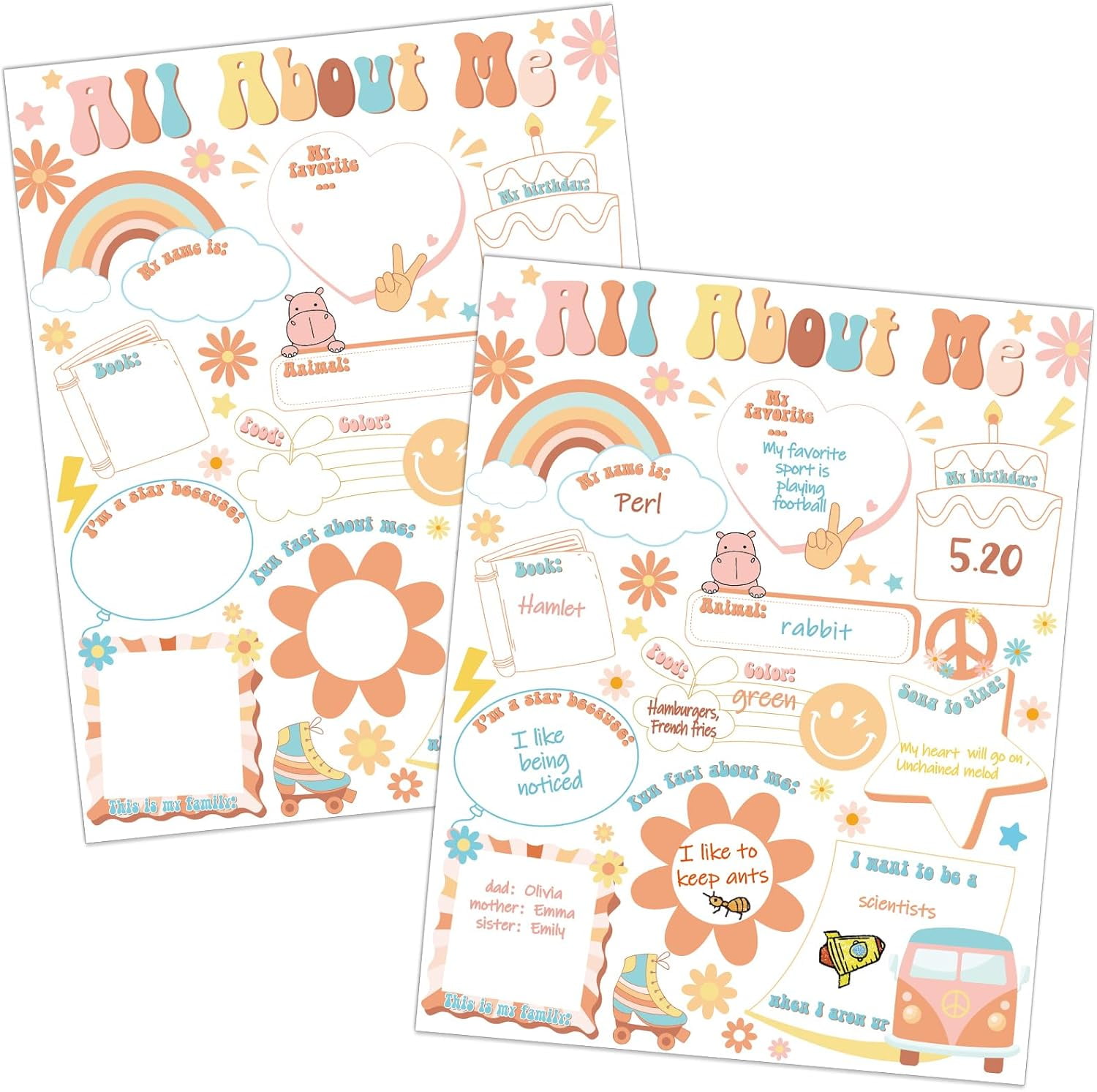 XD4-40Pcs Groovy Read All About Me Posters For Classroom Decorations ...